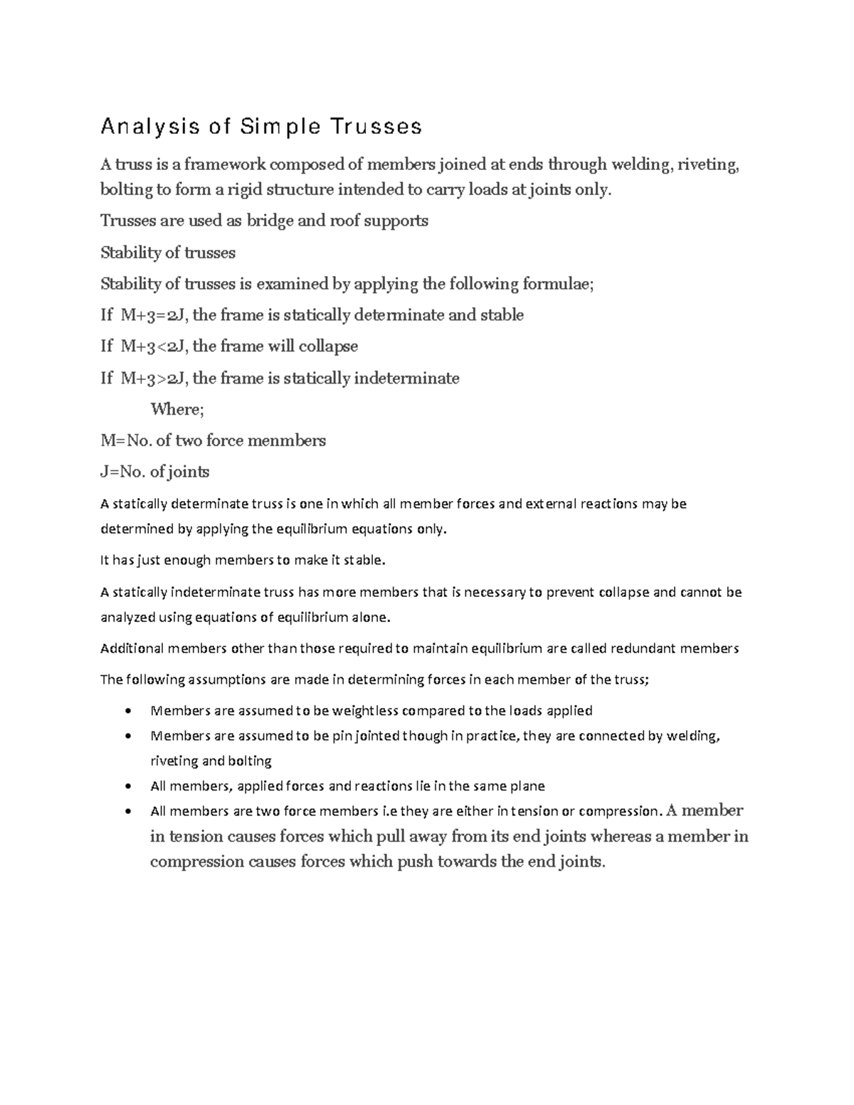 Analysis Of Simple Trusses Engr 101 Methods And Stability Studocu