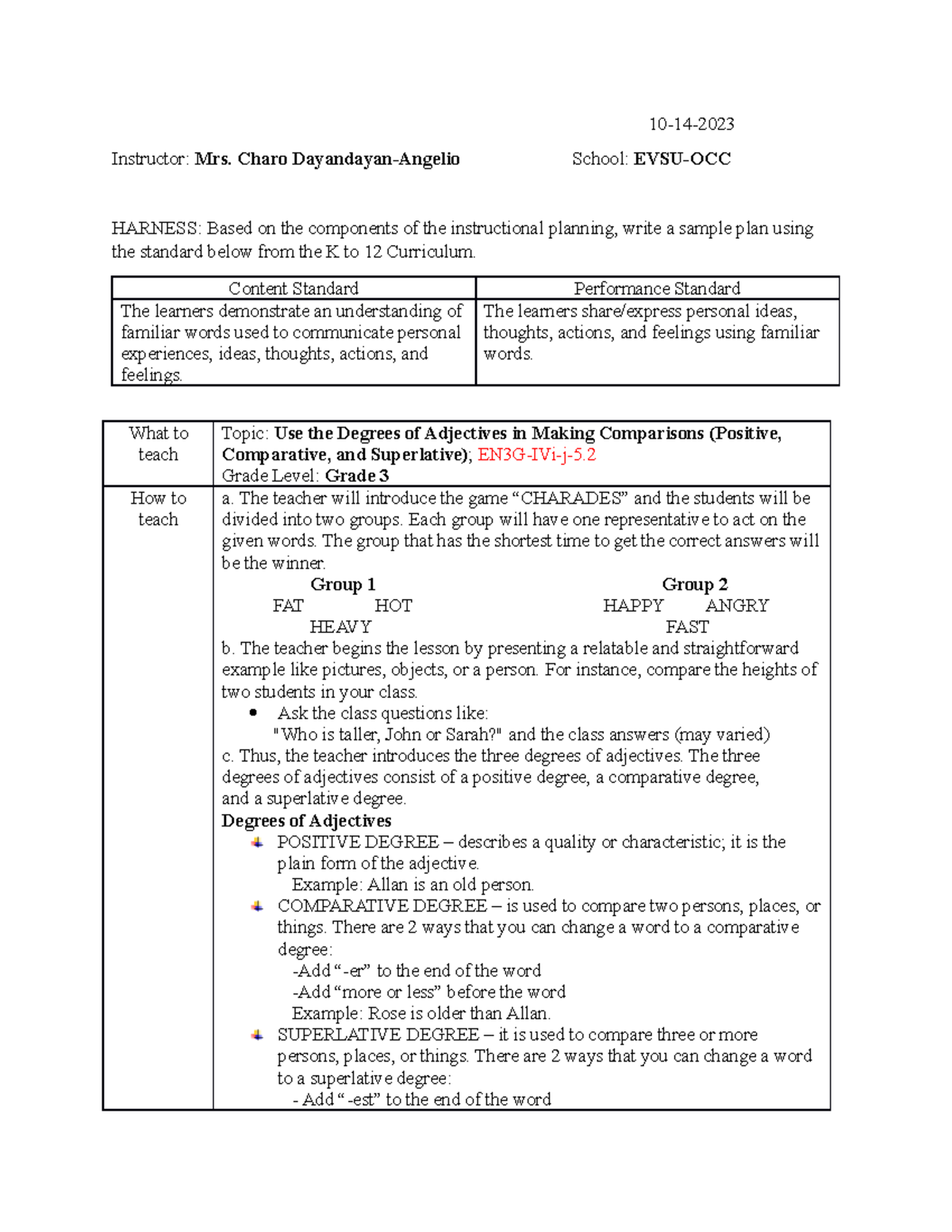 Sample Lesson Plan on Degrees of Adjectives for Grade 3 (EN3G-IVi-j-5 ...