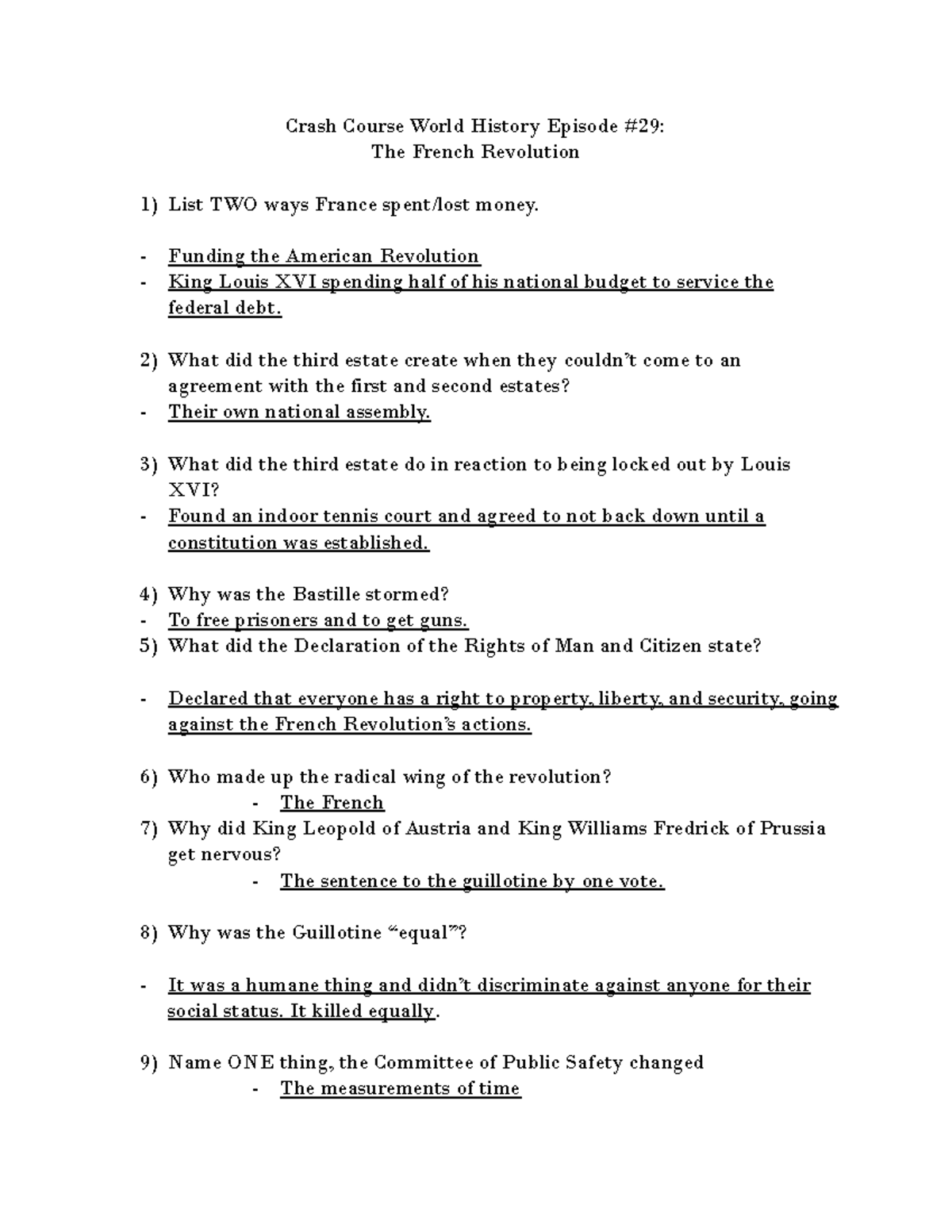 Crash Course: Key Insights on the French Revolution (HIST101) - Studocu