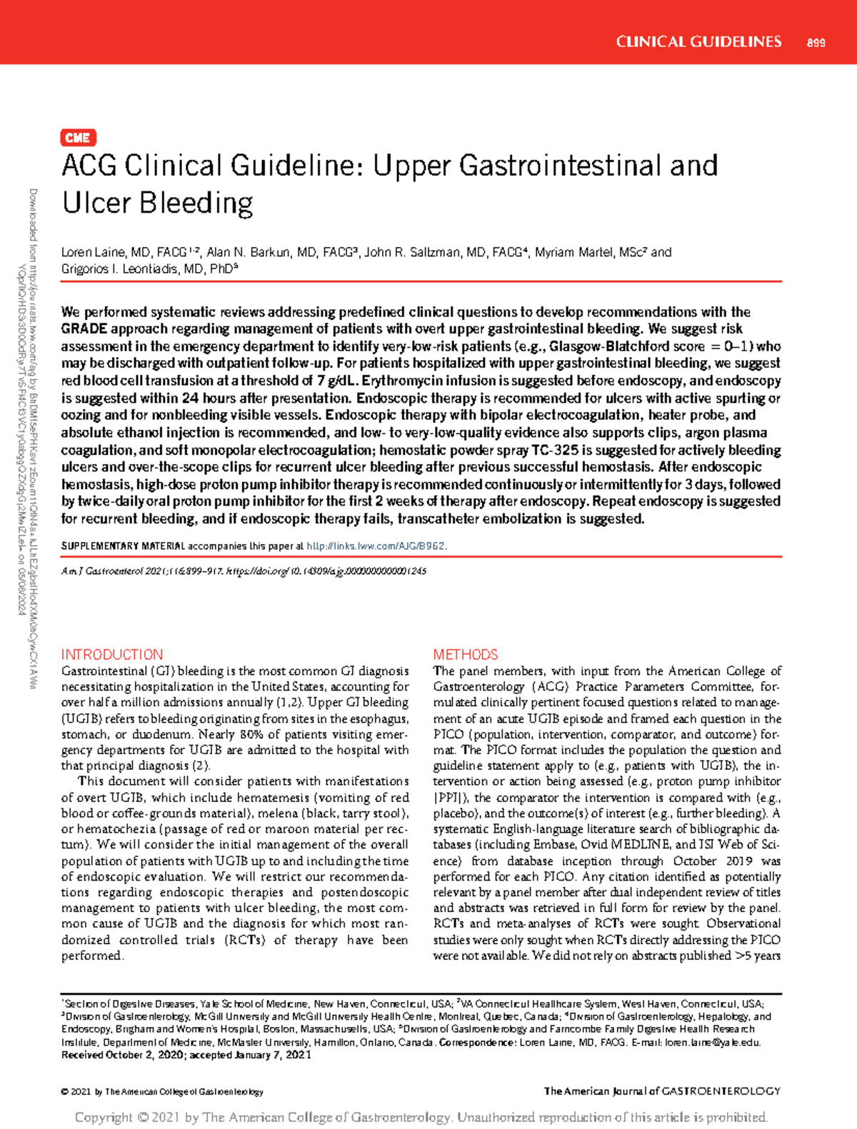 ACG Clinical Guidelines for Upper GI Ulcer Bleeding Management - Studocu