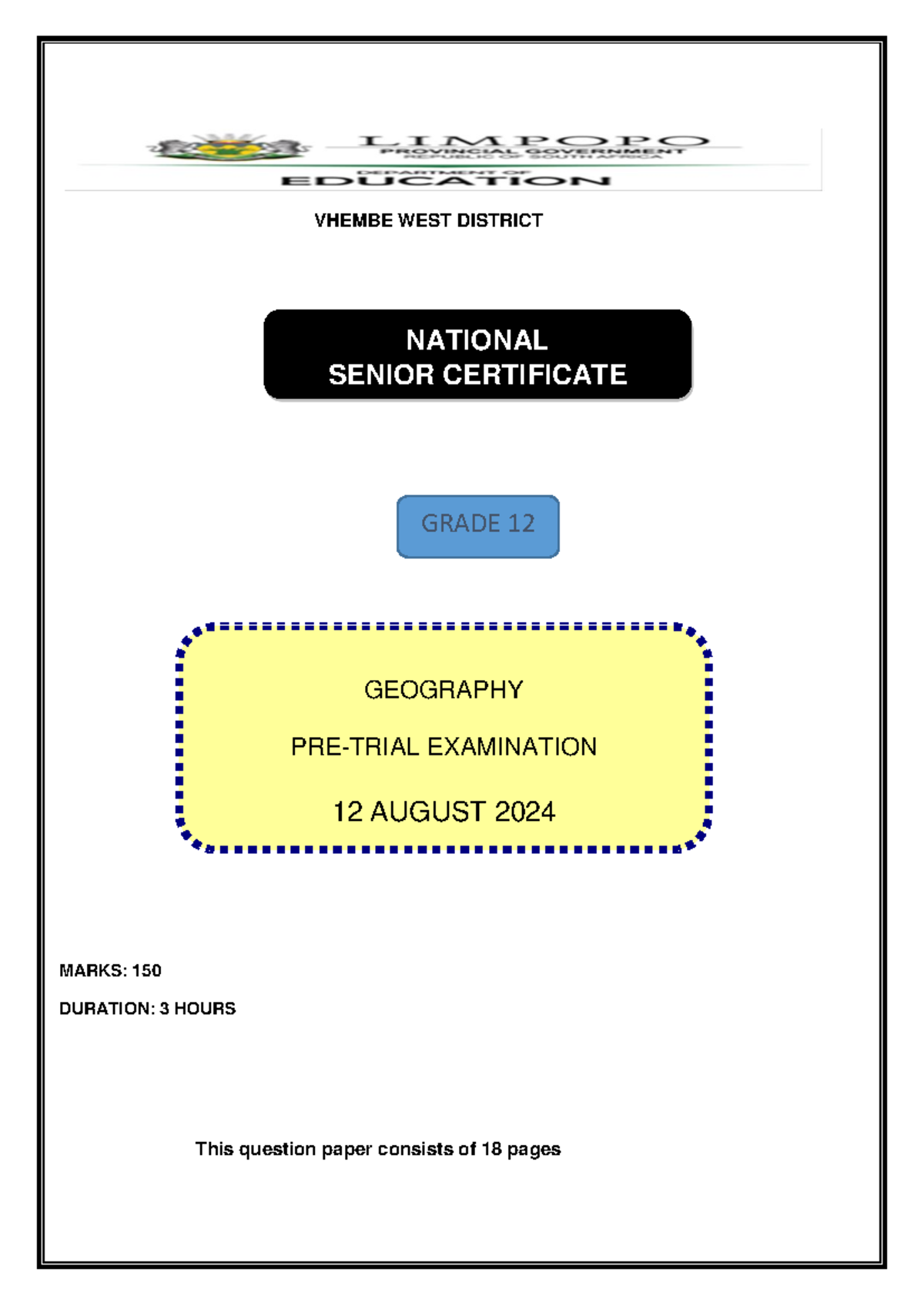 2024 GEOG P1 Pre-Trial Exam - Vhembe West District Geography Paper ...