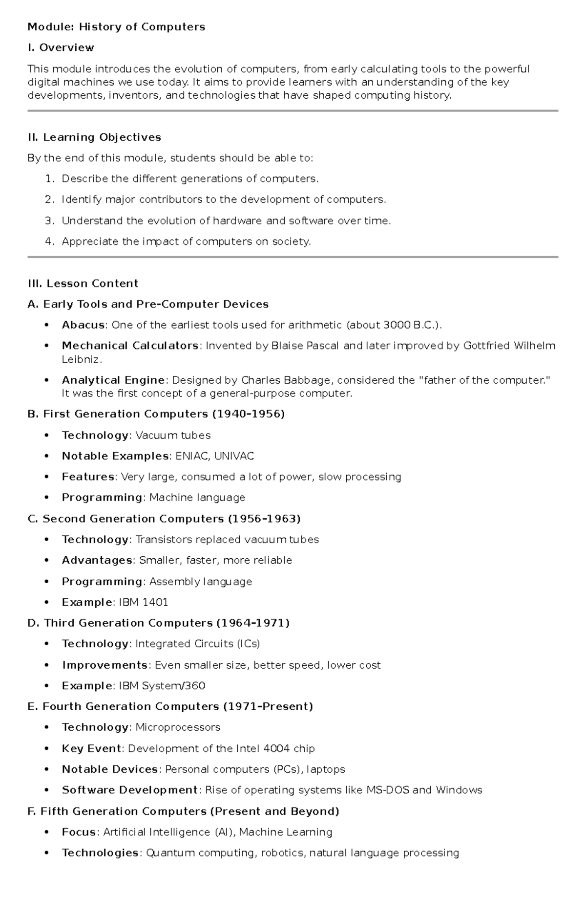 History of Computers - Key Developments & Evolution (Module) - Studocu