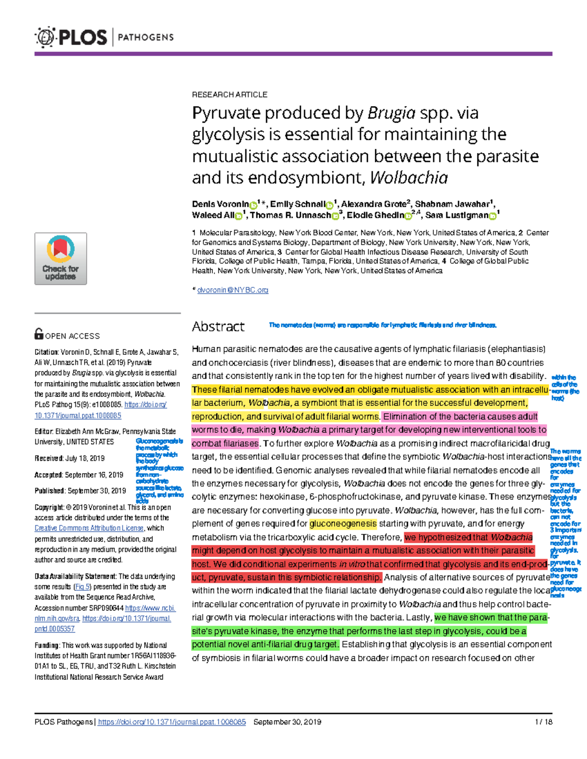 Pyruvate's Role in Wolbachia and Brugia spp. Symbiosis: A Research ...