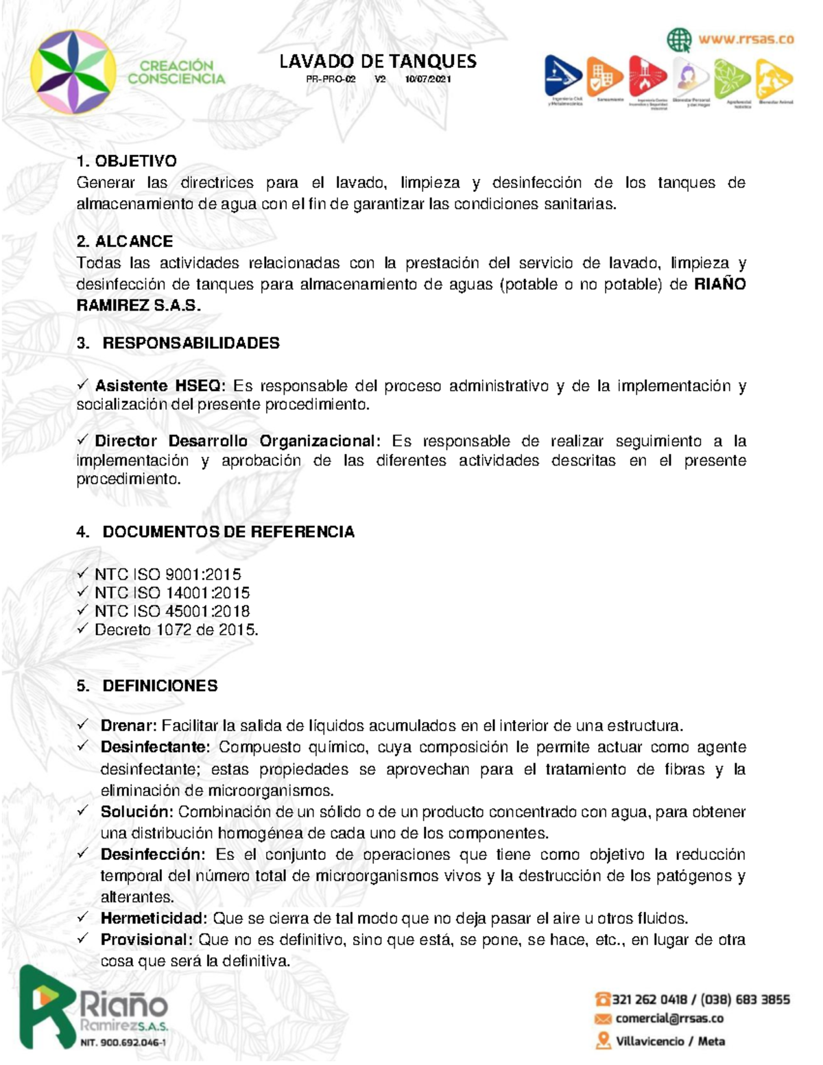 Procedimiento PR-PRO-02: Lavado y Desinfección de Tanques - Studocu