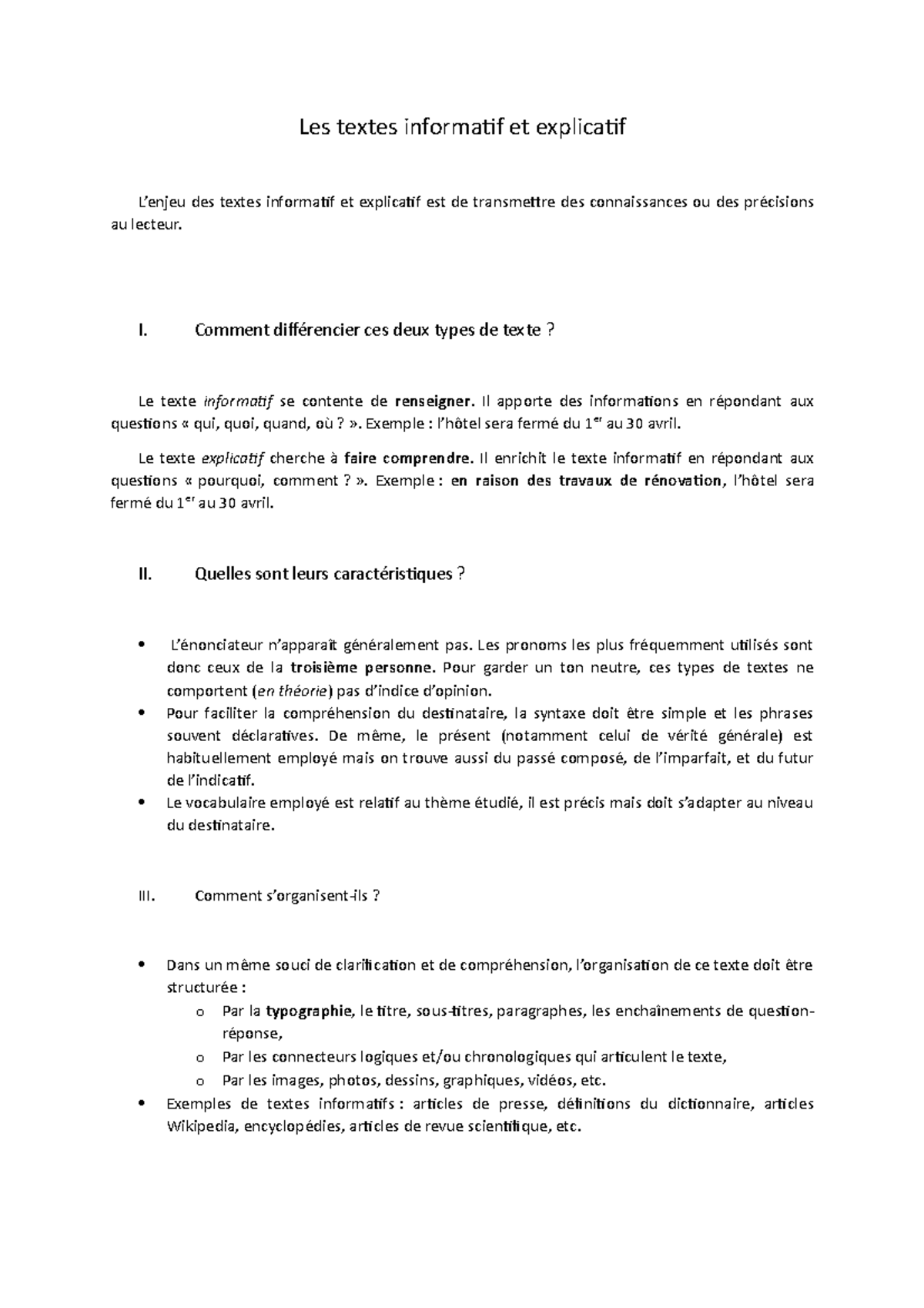 Les textes informatif et explicatif - I. Comment différencier ces deux ...