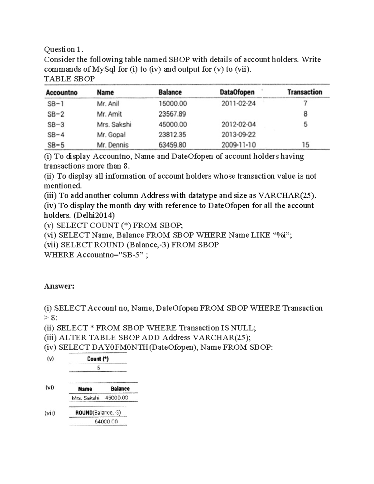 MySQL Commands and Outputs for Database Tables (Delhi2014) - Studocu