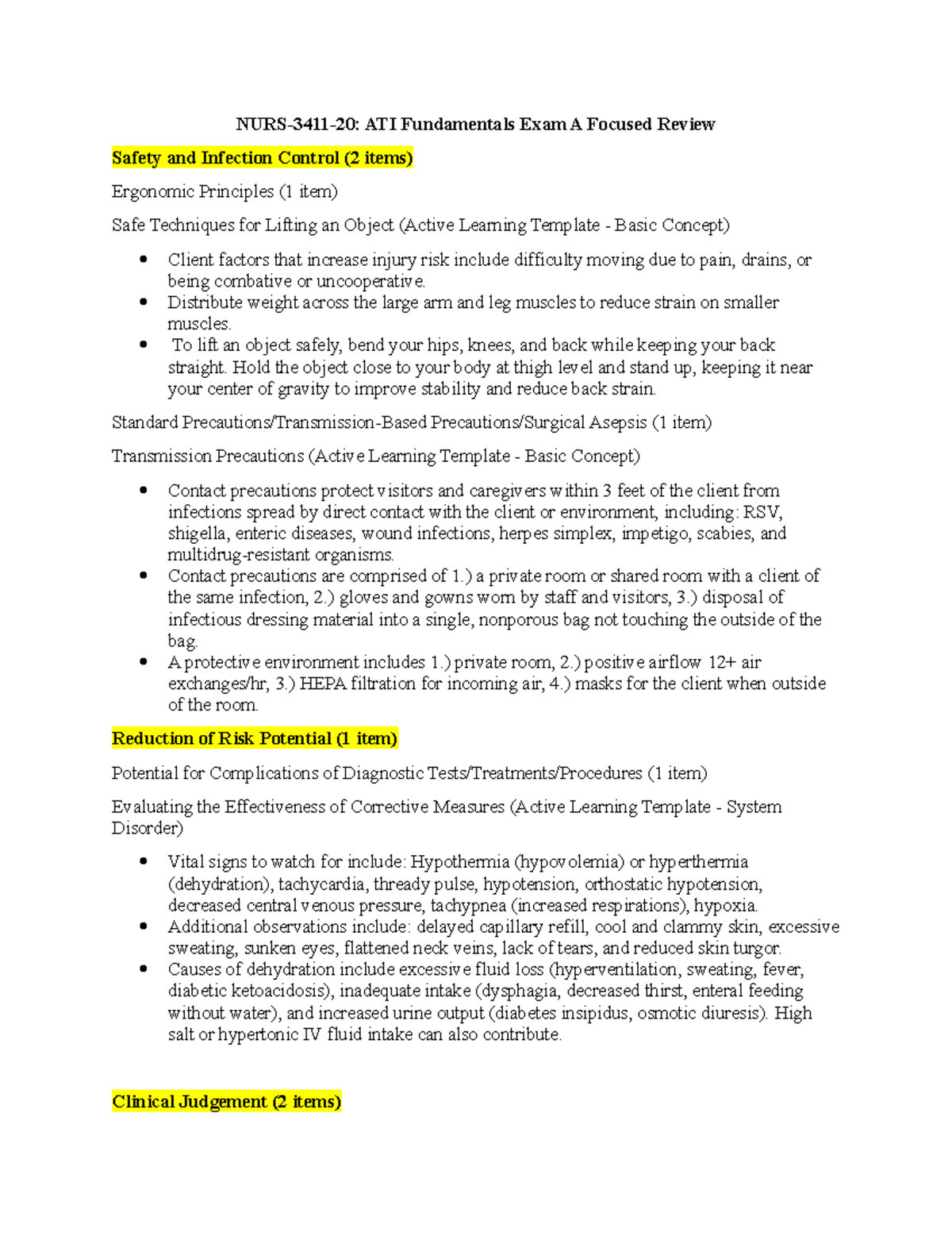 Focused Review-Fundamentals ATI Practice A - NURS-3411-20: ATI ...
