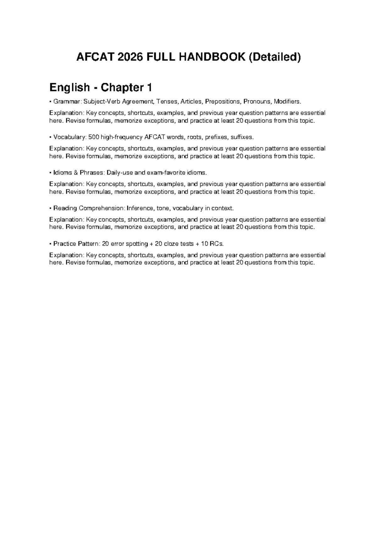 AFCAT 2026 Full Handbook: English & Maths Chapters Overview - Studocu