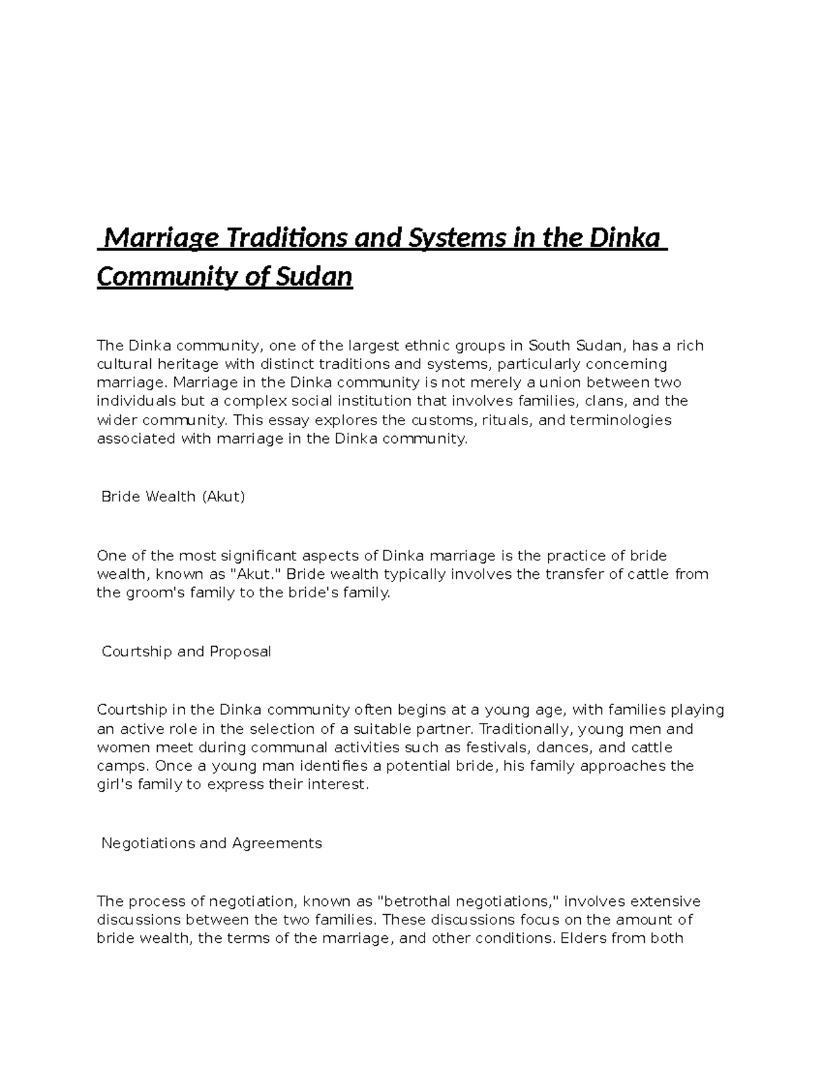 Dinka Marriage Traditions: Insights into Custom and Community - Studocu