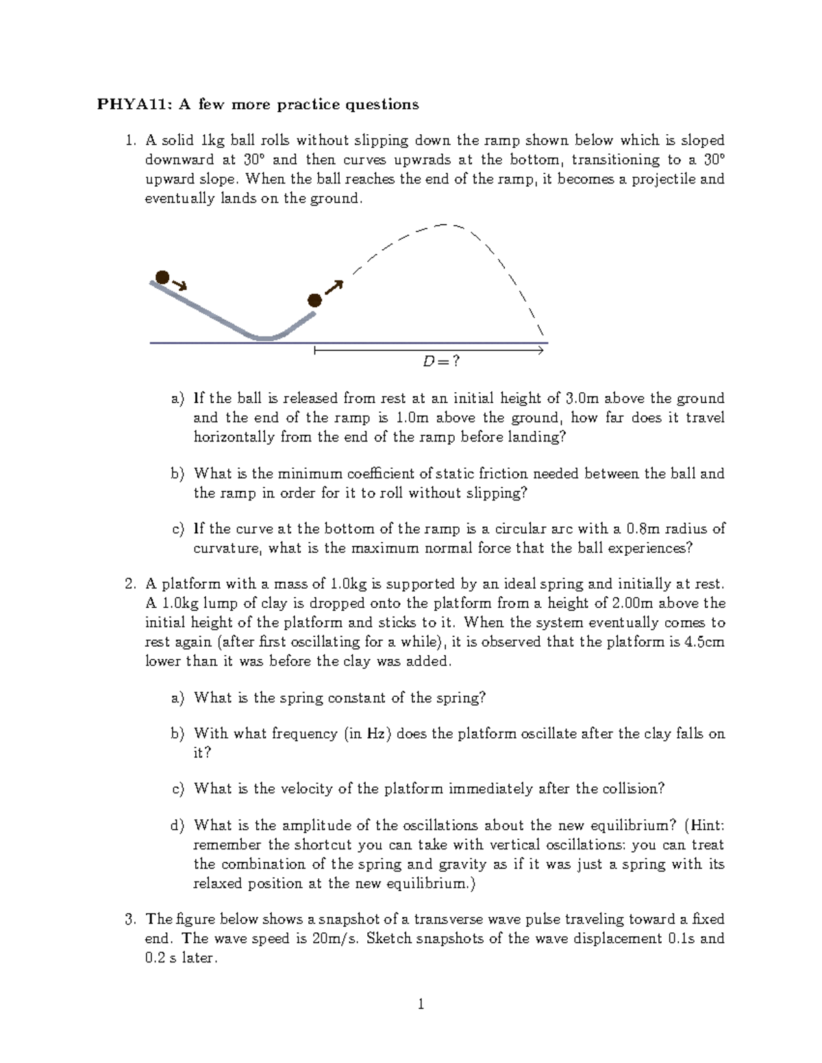 PHYA11: Extra Practice - Projectile Motion & Oscillations Questions - Studocu