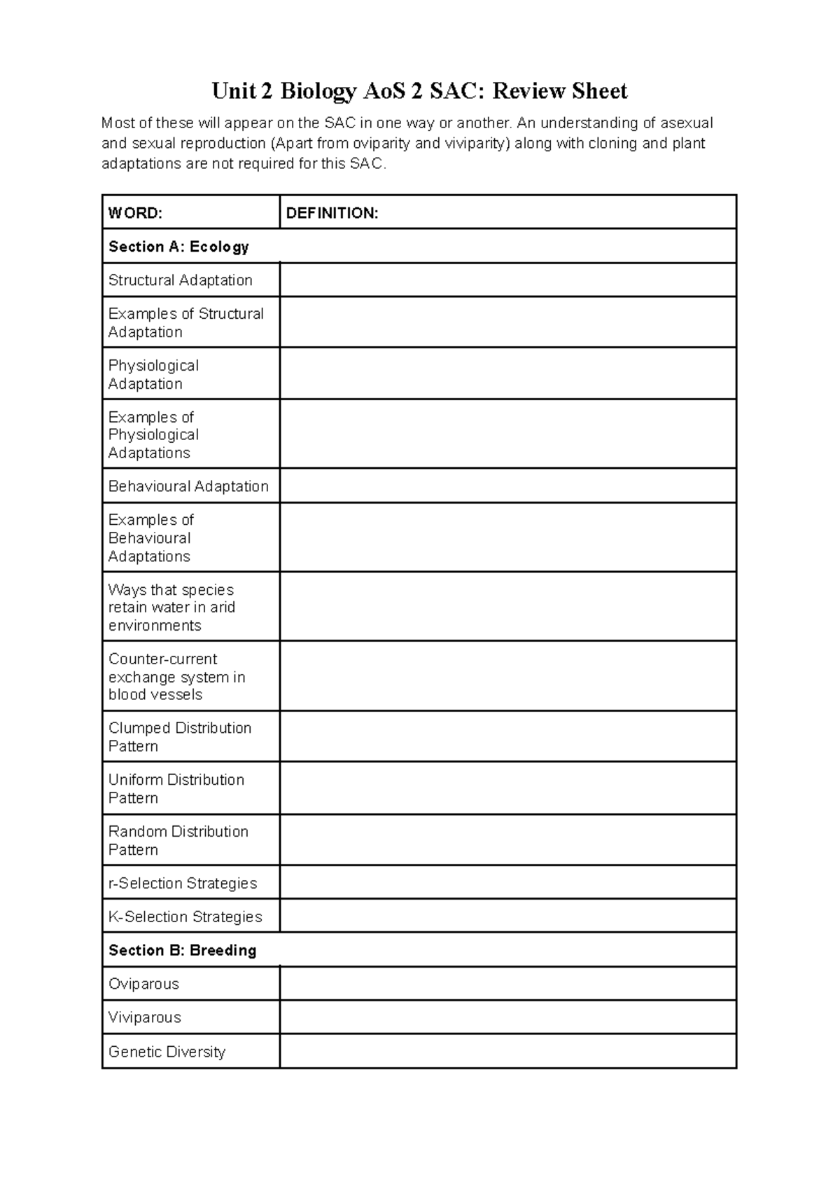 Unit 2 Biology AoS 2 SAC: Key Concepts Review Sheet - Studocu