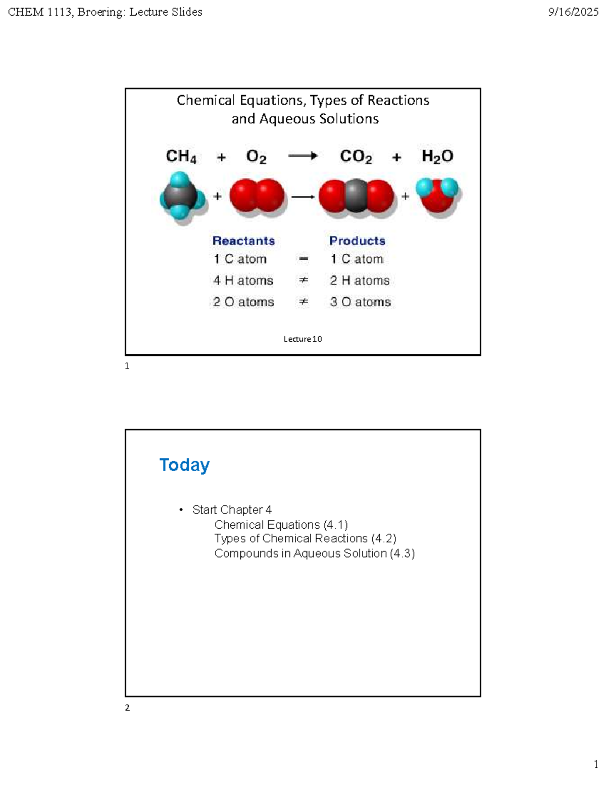 CHEM 1113: Lecture Slides on Chemical Equations & Aqueous Solutions ...