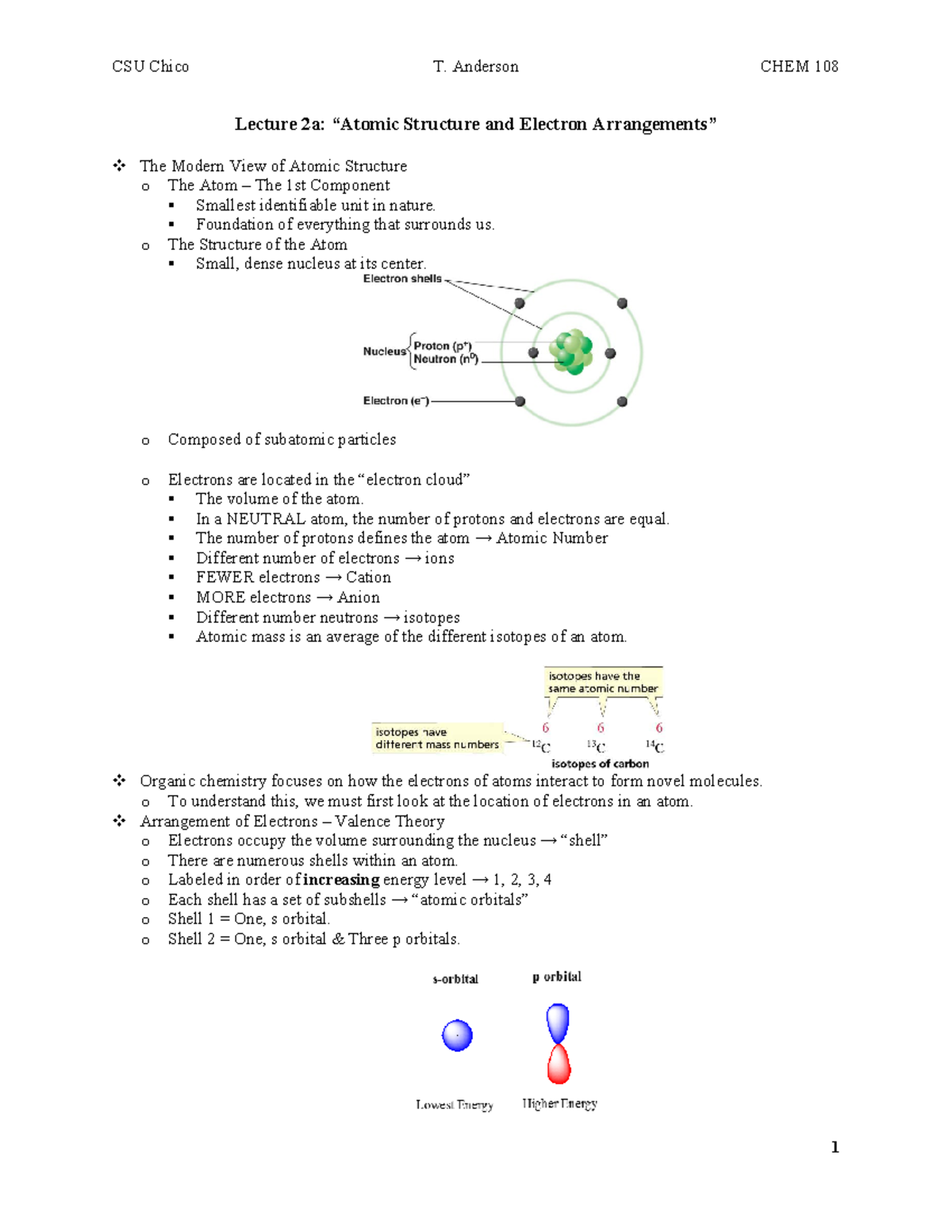 CHEM 108 Lecture Notes: Atomic Structure & Electron Arrangements - Studocu