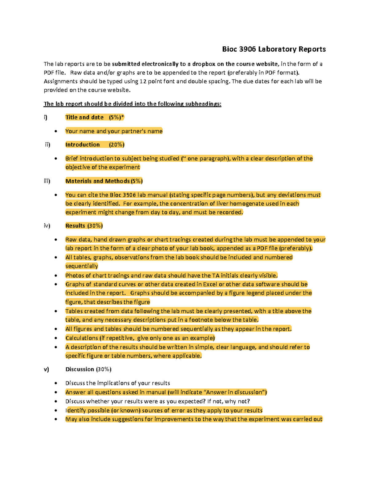 Bioc 3906 Lab Report Guidelines and Submission Instructions - Studocu