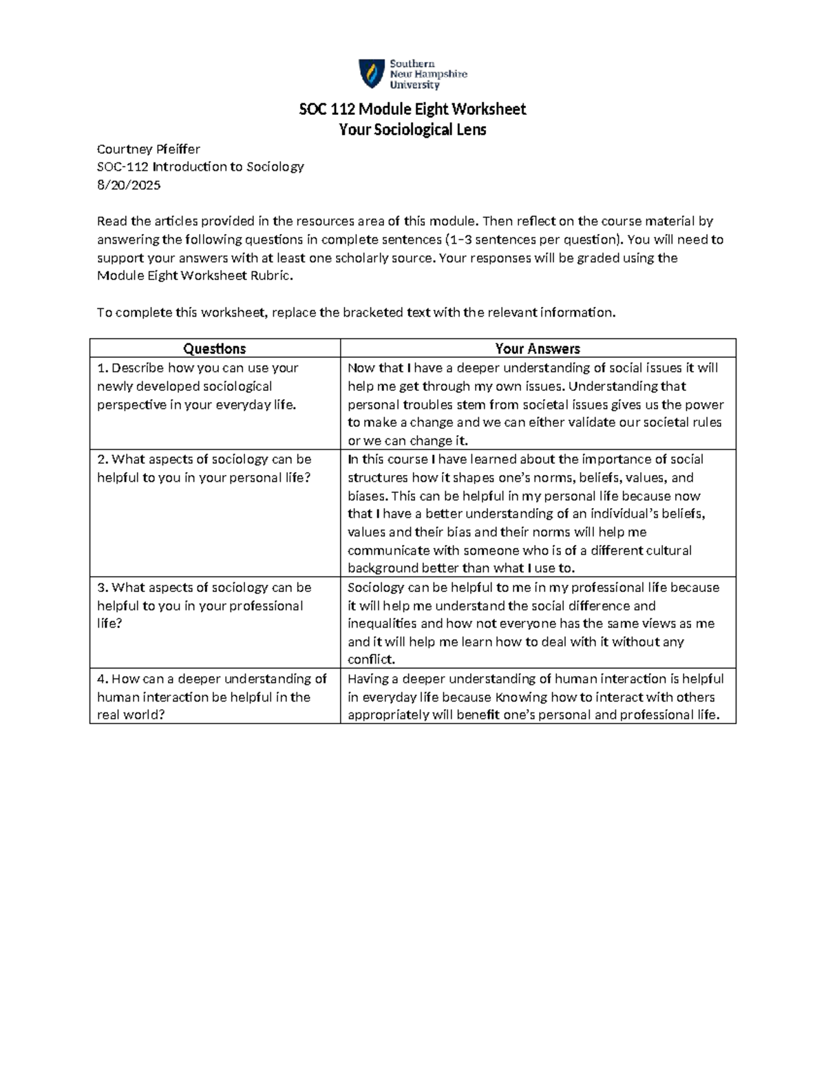 SOC 112 Module 8 Worksheet: Applying Your Sociological Lens - Studocu