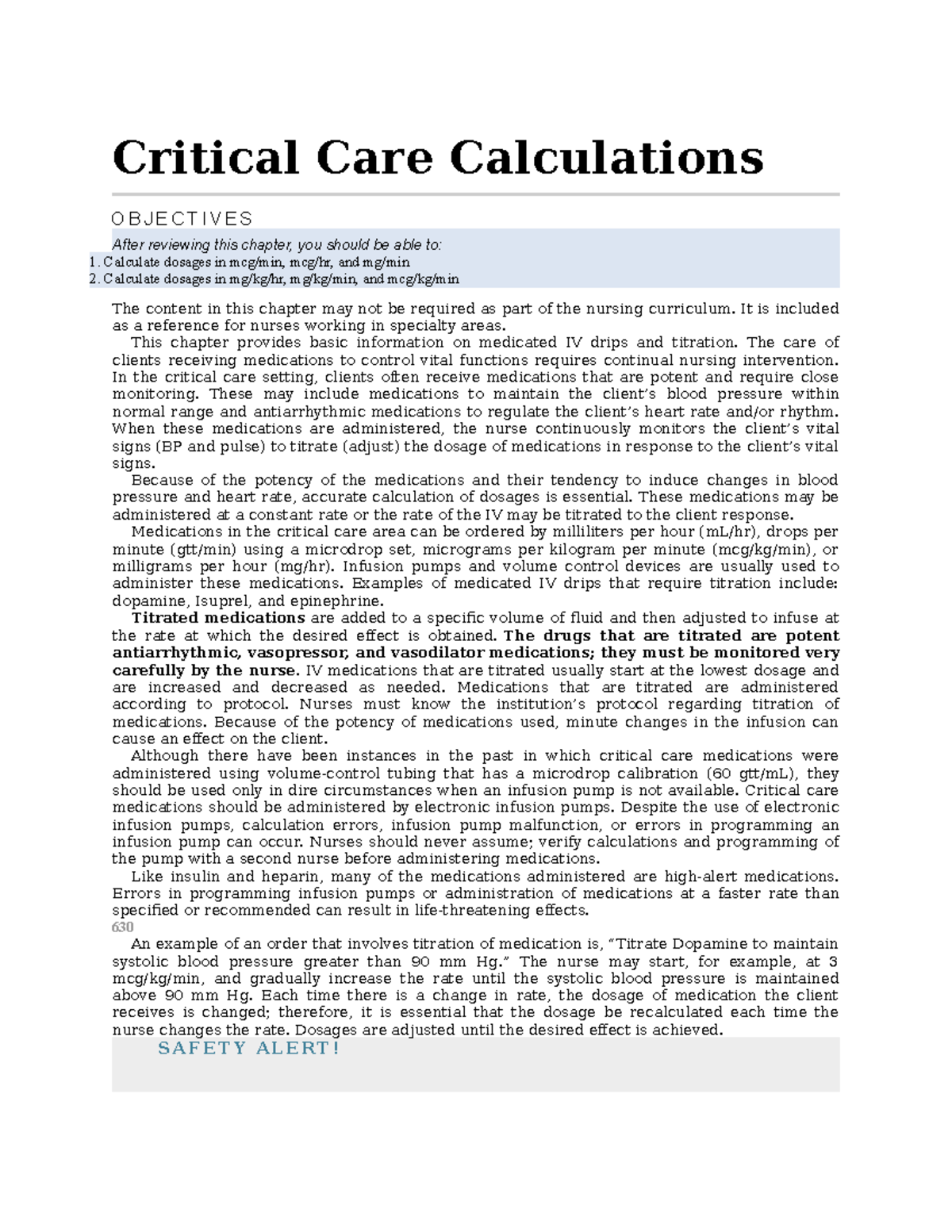 Ch 24 Critical Care Calculations: Dosage and Infusion Rate Guidelines ...