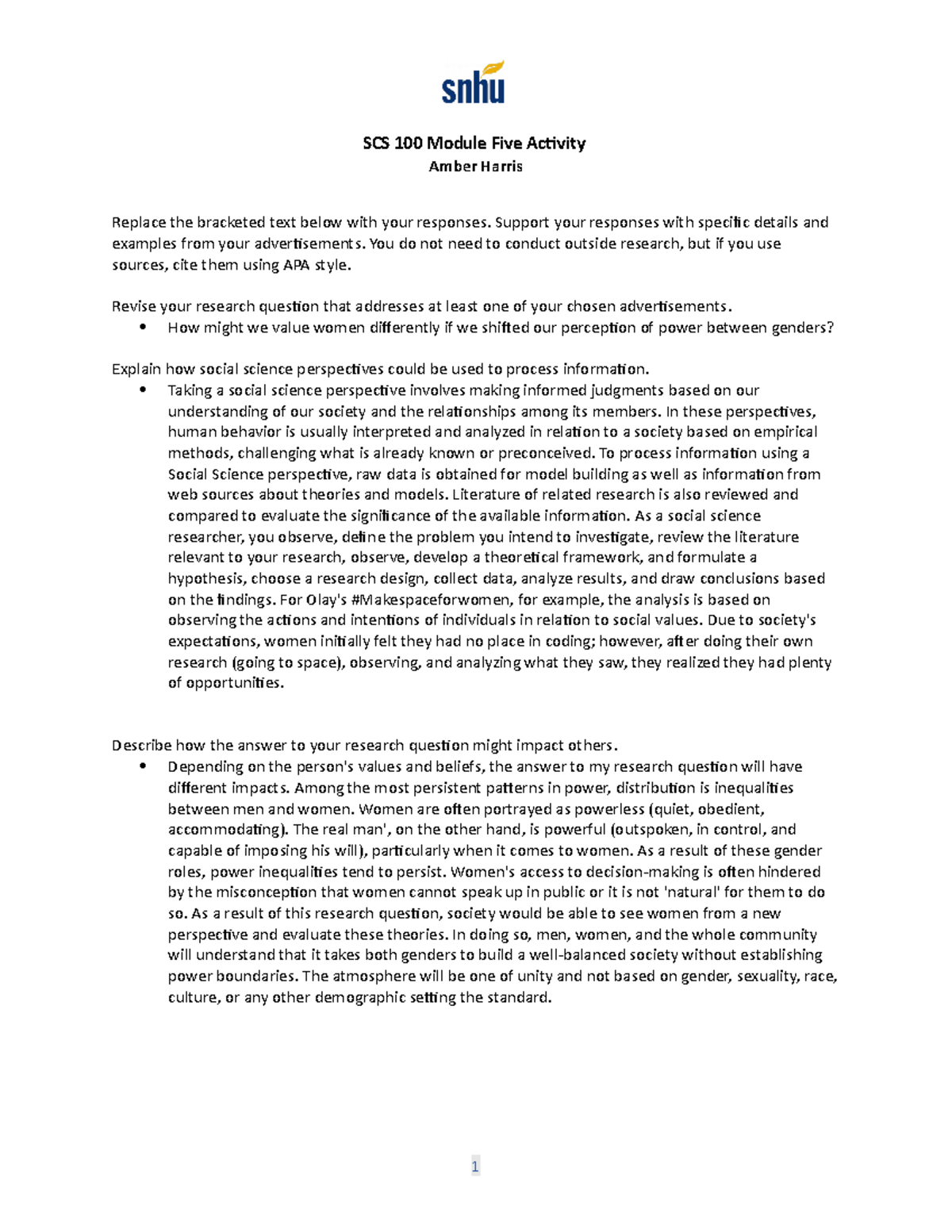 SCS 100 Module Five Activity Amber Harris - SCS 100 Module Five ...