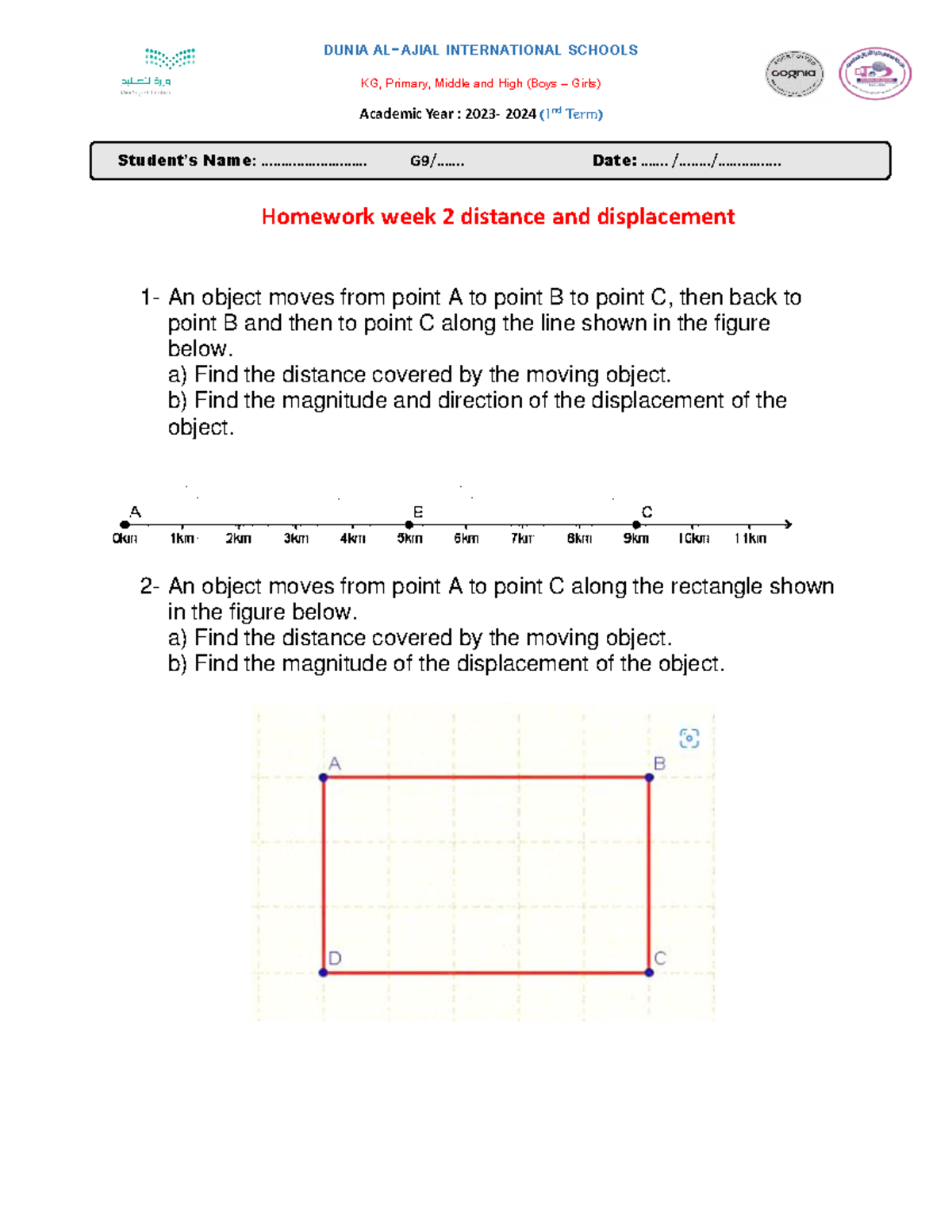 Physics 9 - Homework Week 2: Distance and Displacement Analysis - Studocu