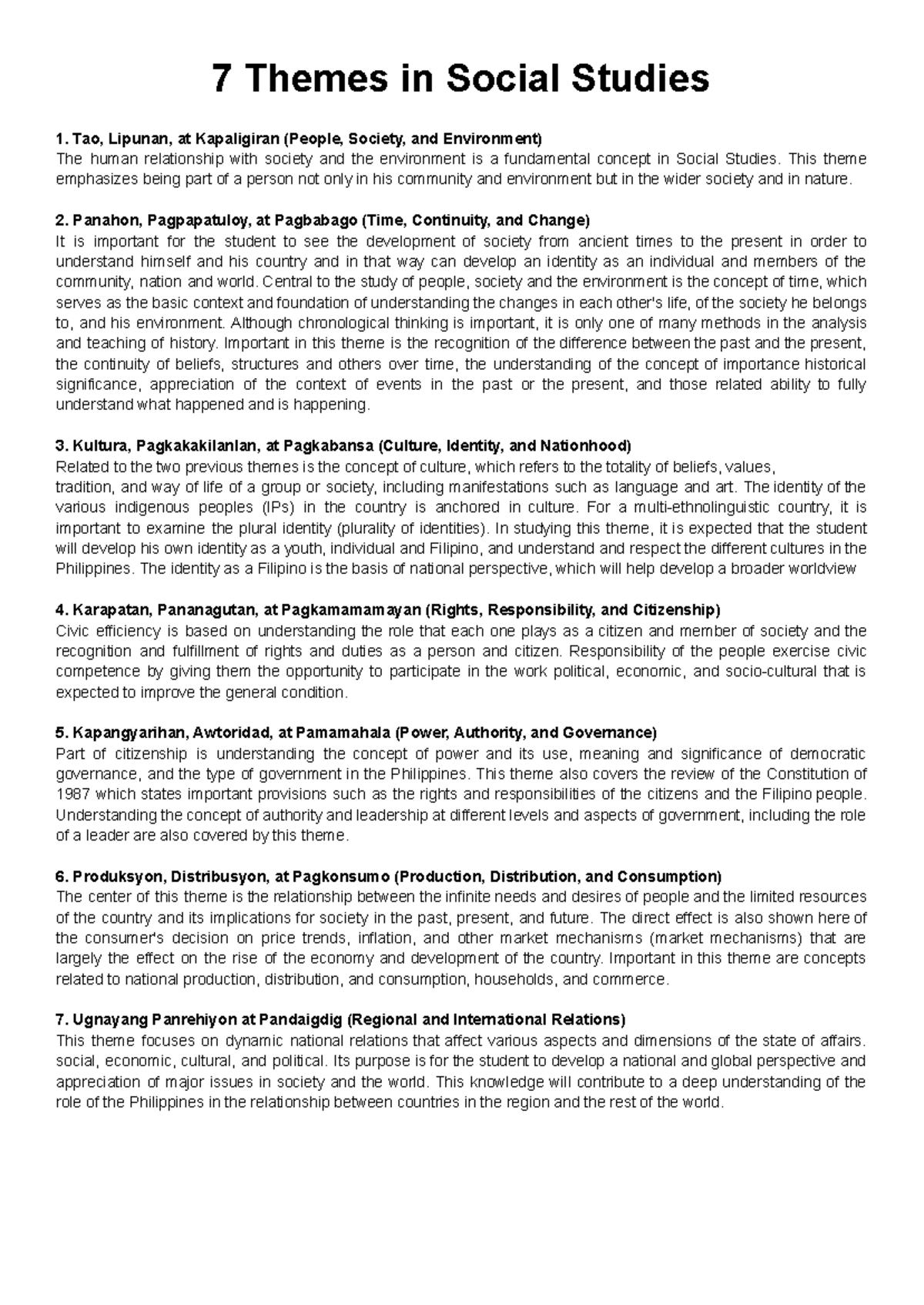 Seven Key Themes in Social Studies (SS 101) - Studocu
