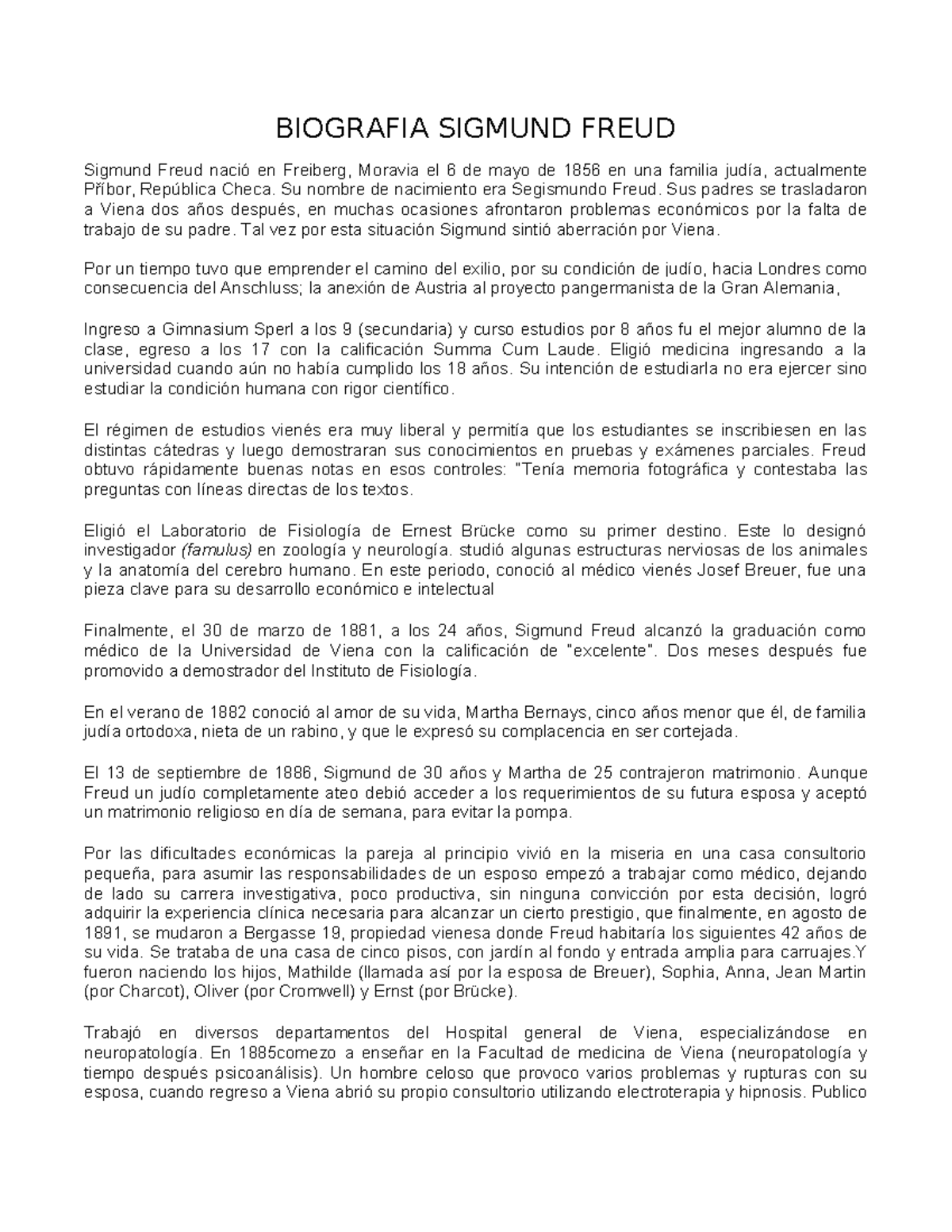 Biografia freud - BIOGRAFIA SIGMUND FREUD Sigmund Freud nació en ...