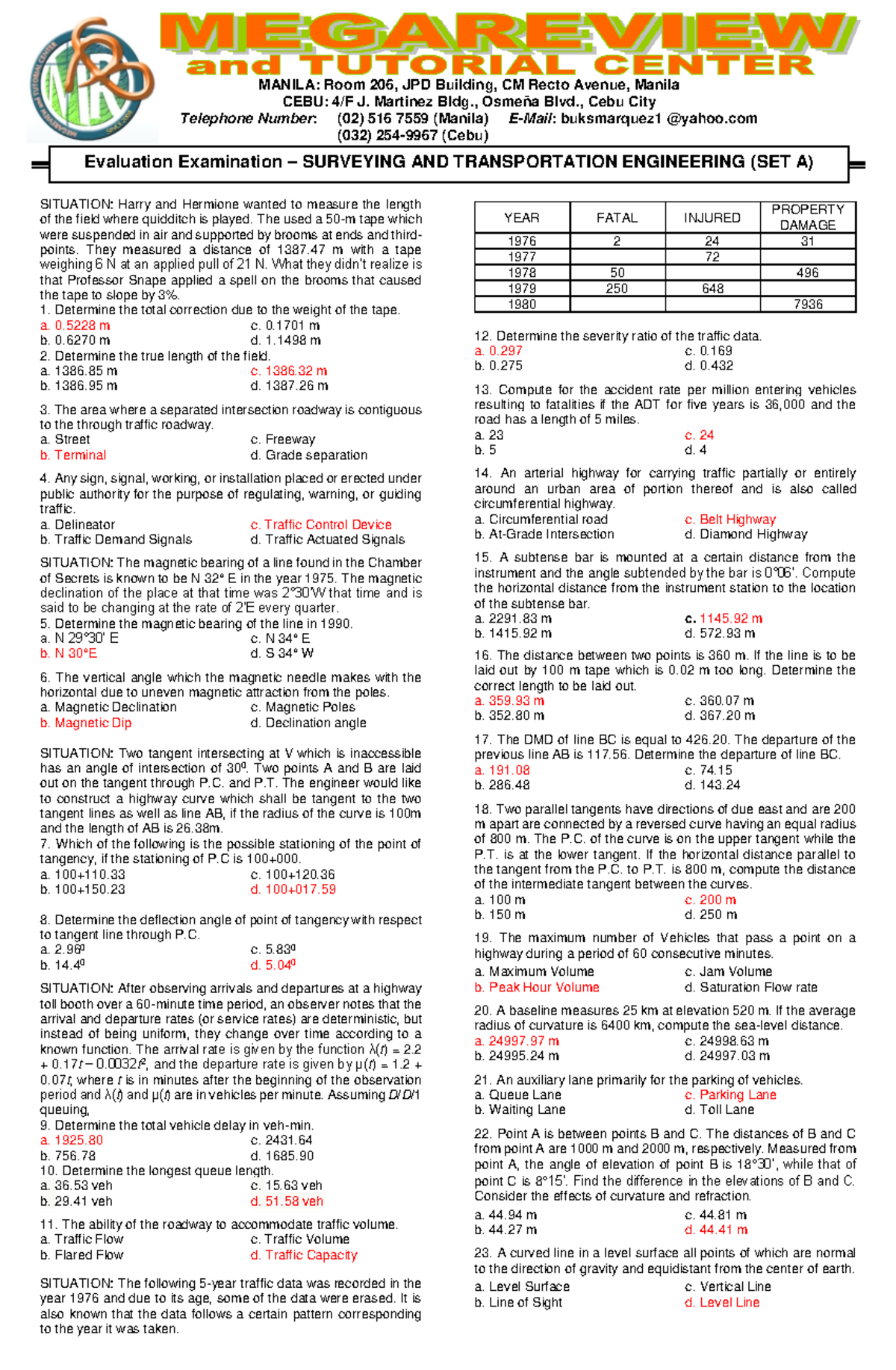 Answer Evaluation Exam Surveying and Transportation Eng SET A 11 ...