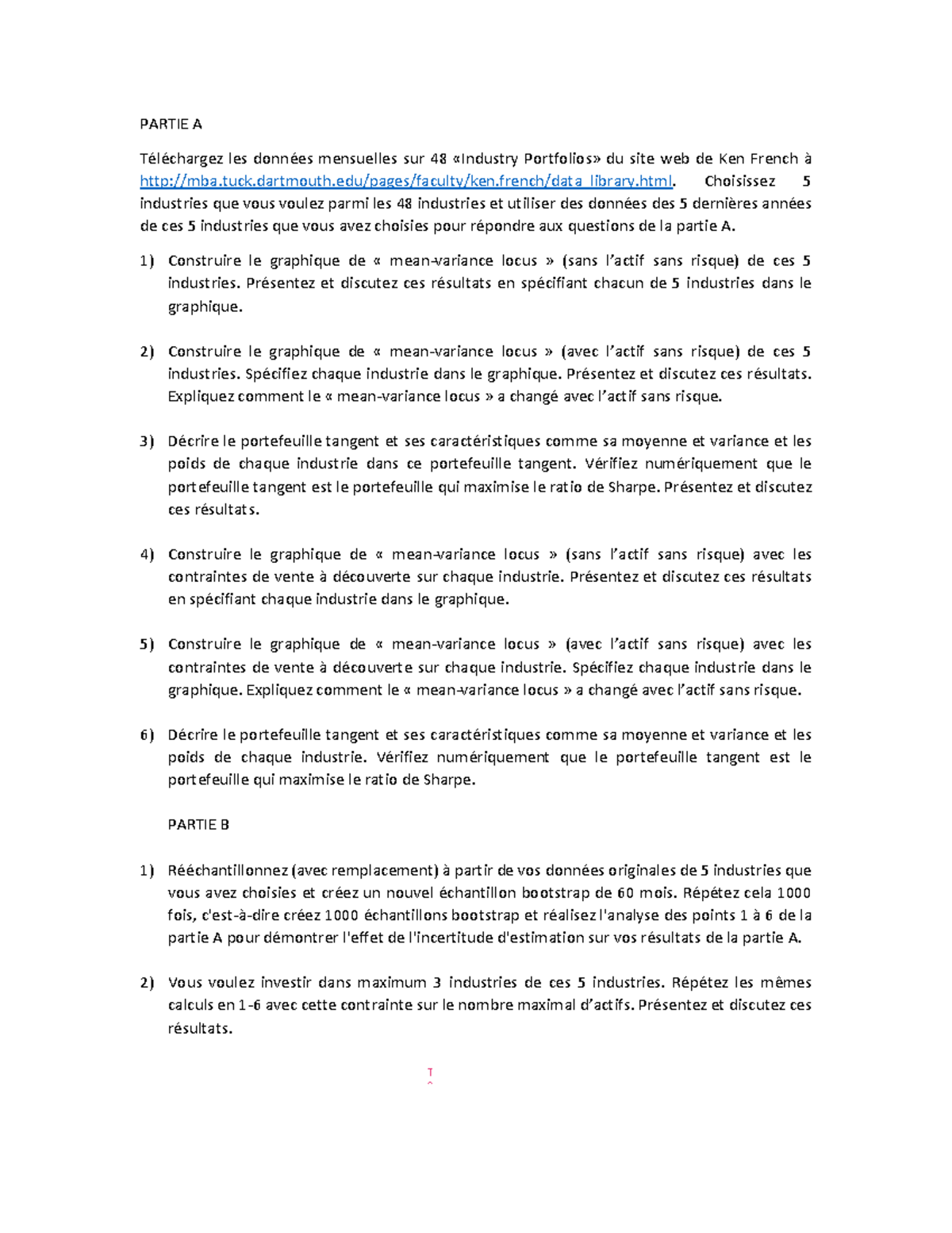 TP 1 FR H2025: Analyse des Industries et Portefeuille Tangent - Studocu