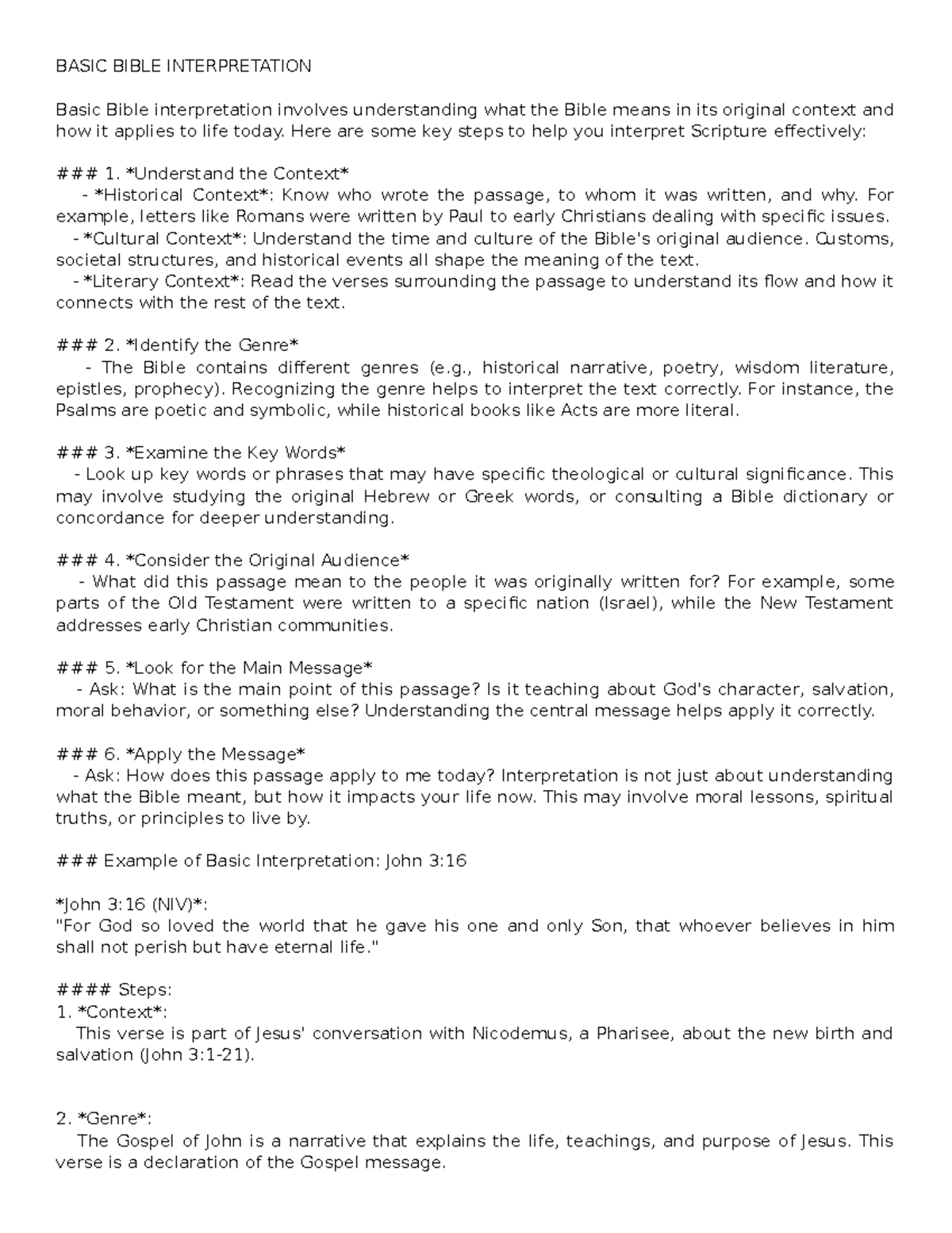 Basic Bible Interpretation - BASIC BIBLE INTERPRETATION Basic Bible ...