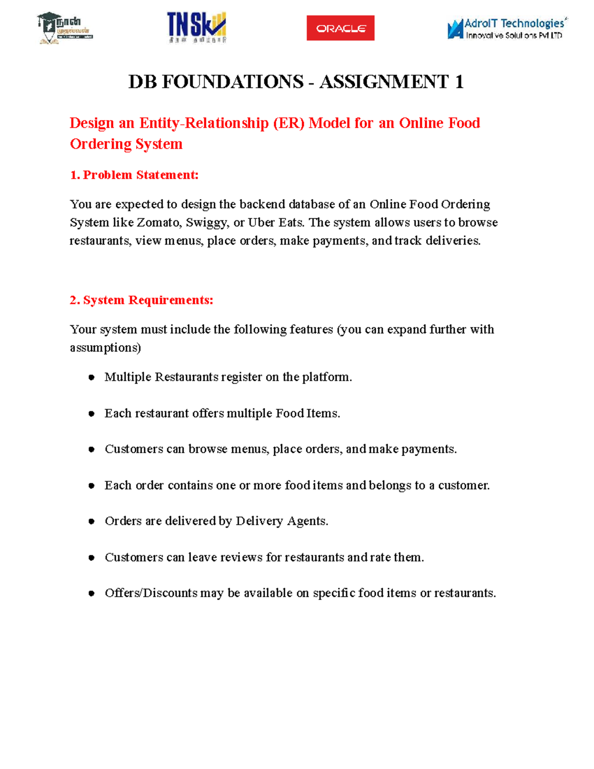 DB FOUNDATIONS ASSIGNMENT 1: ER Model for Food Ordering System - Studocu