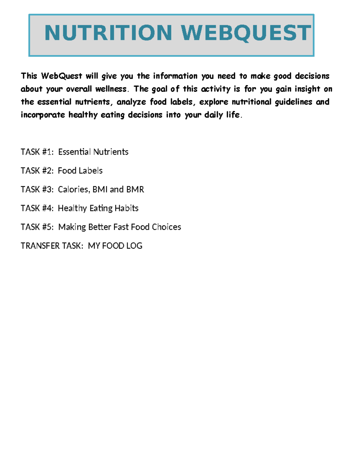 NUTR 2025: Comprehensive Nutrition WebQuest Guide - Studocu