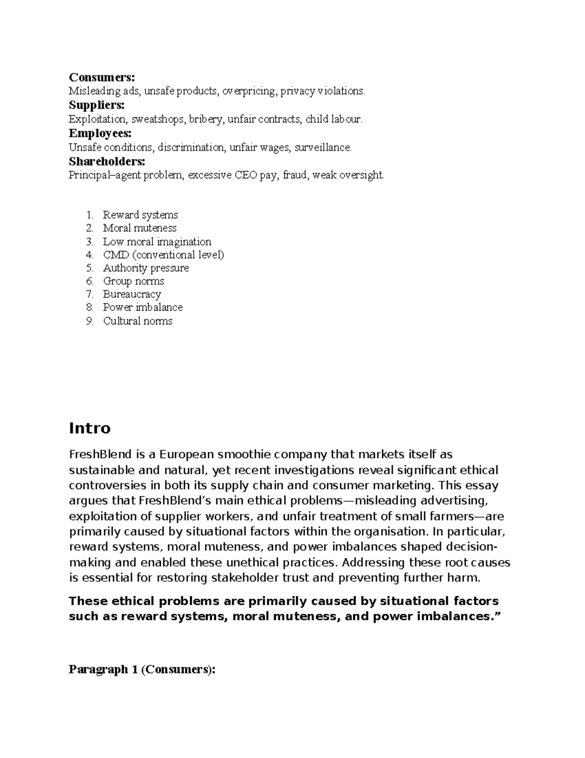 Example Ethics Practice for Midterm: Analyzing Stakeholder Issues - Studeersnel