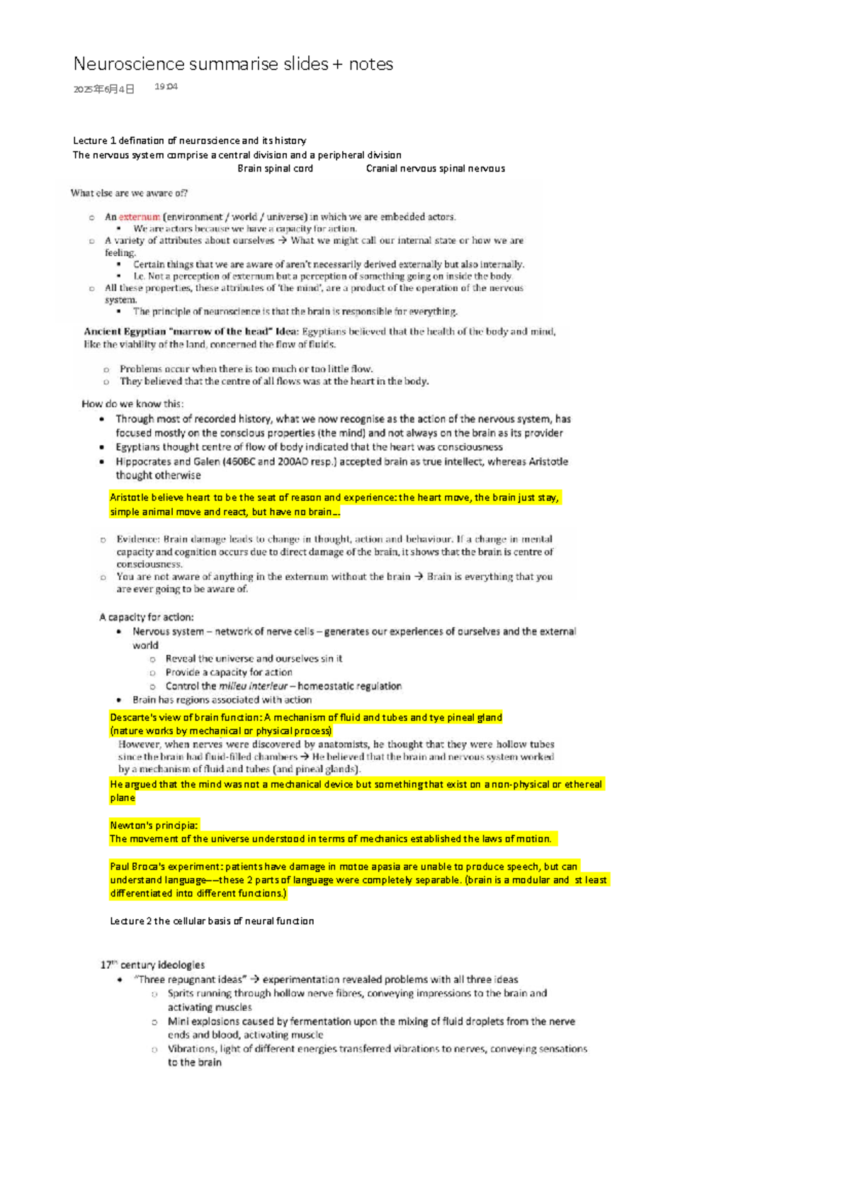Neuroscience Lecture Notes (NEURO 101): Key Concepts & Historical ...