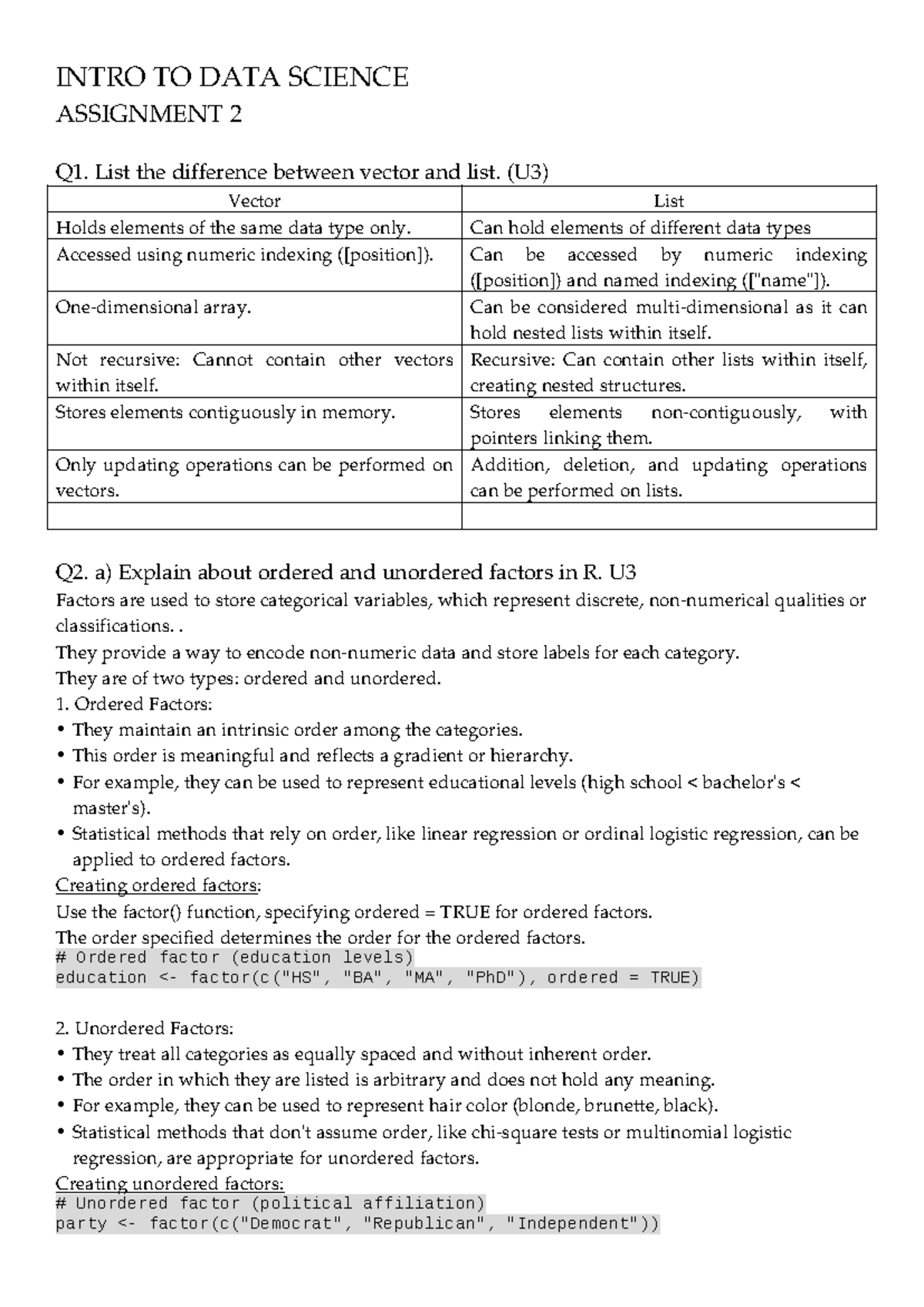 **Title: IDS AS2 - Exploring Vectors, Lists, Factors & Visualization in ...
