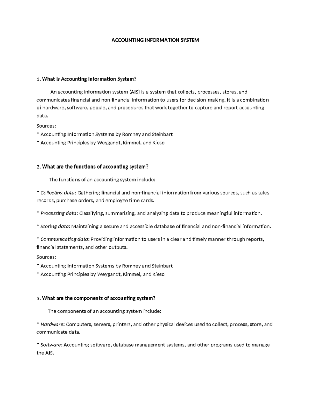 Accounting Information System Overview: Functions, Components & Characteristics - Studocu