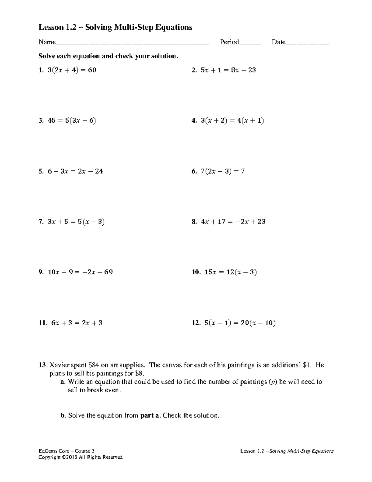 EdGems Core Course 3: Lesson 1 - Solving Multi-Step Equations - Studocu