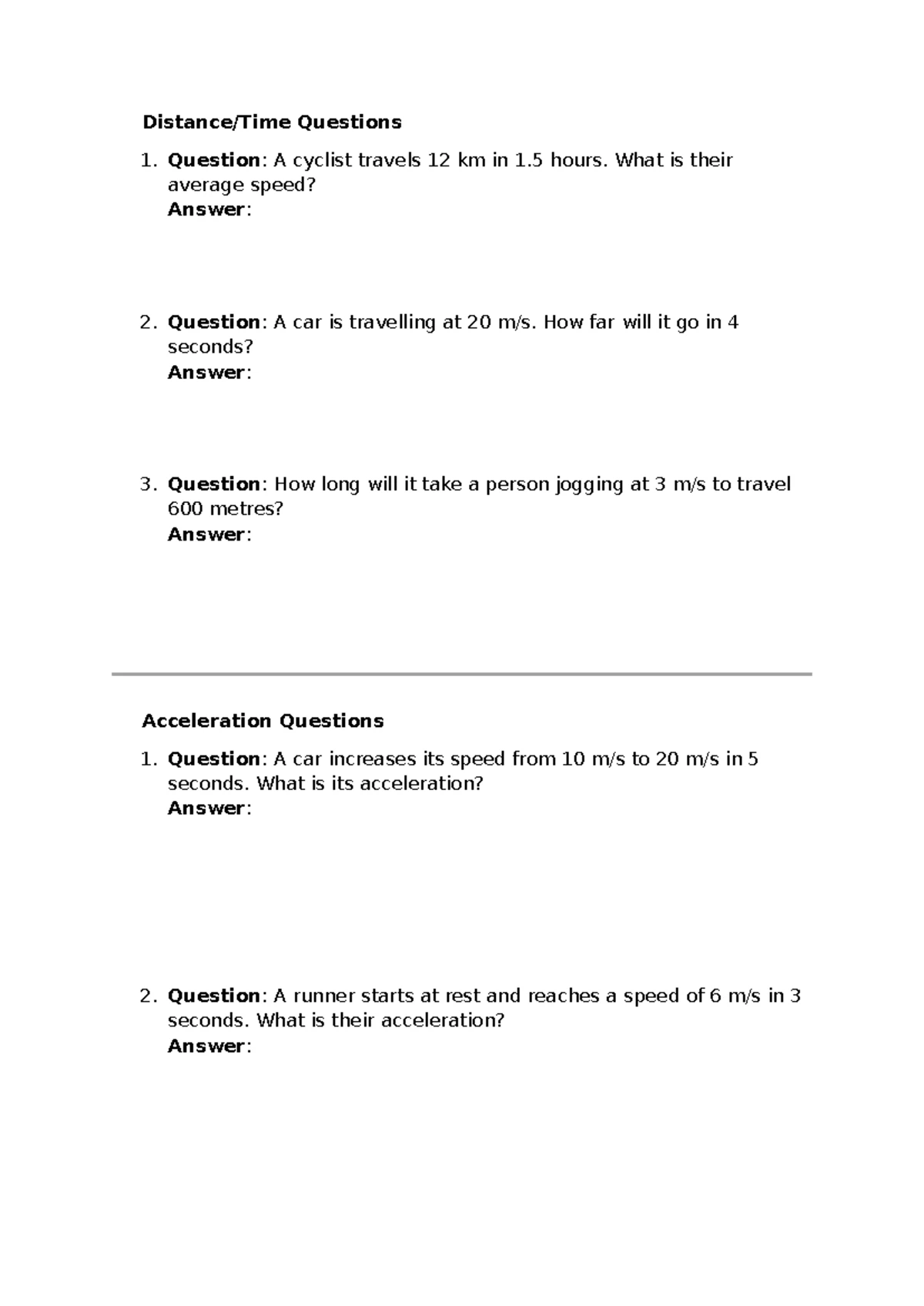 Physics 101: Speed and Acceleration Practice Sets with Solutions - Studocu