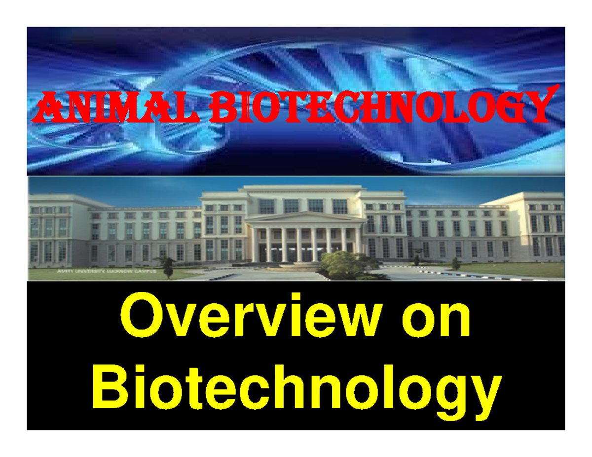 Lecture on Animal Biotechnology: An Overview of Key Concepts - Studocu