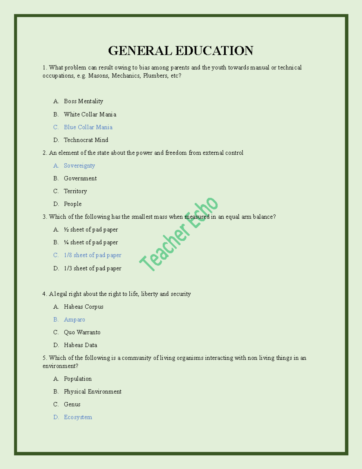 Gen Ed - Review for Let: Key Concepts & Sample Questions - Studocu