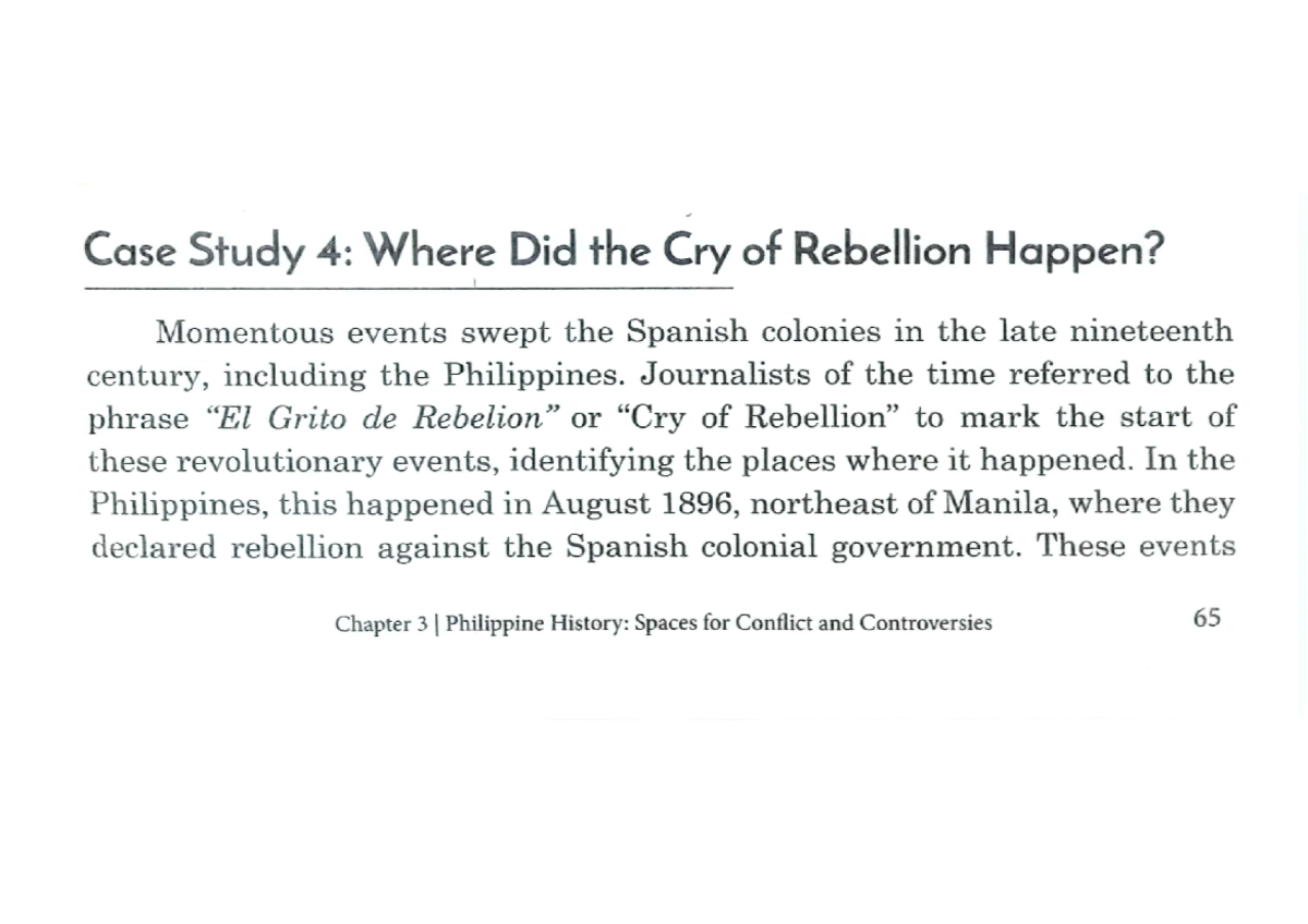 Case Study 4: The Date and Place of the Cry of Rebellion (1896) - Studocu