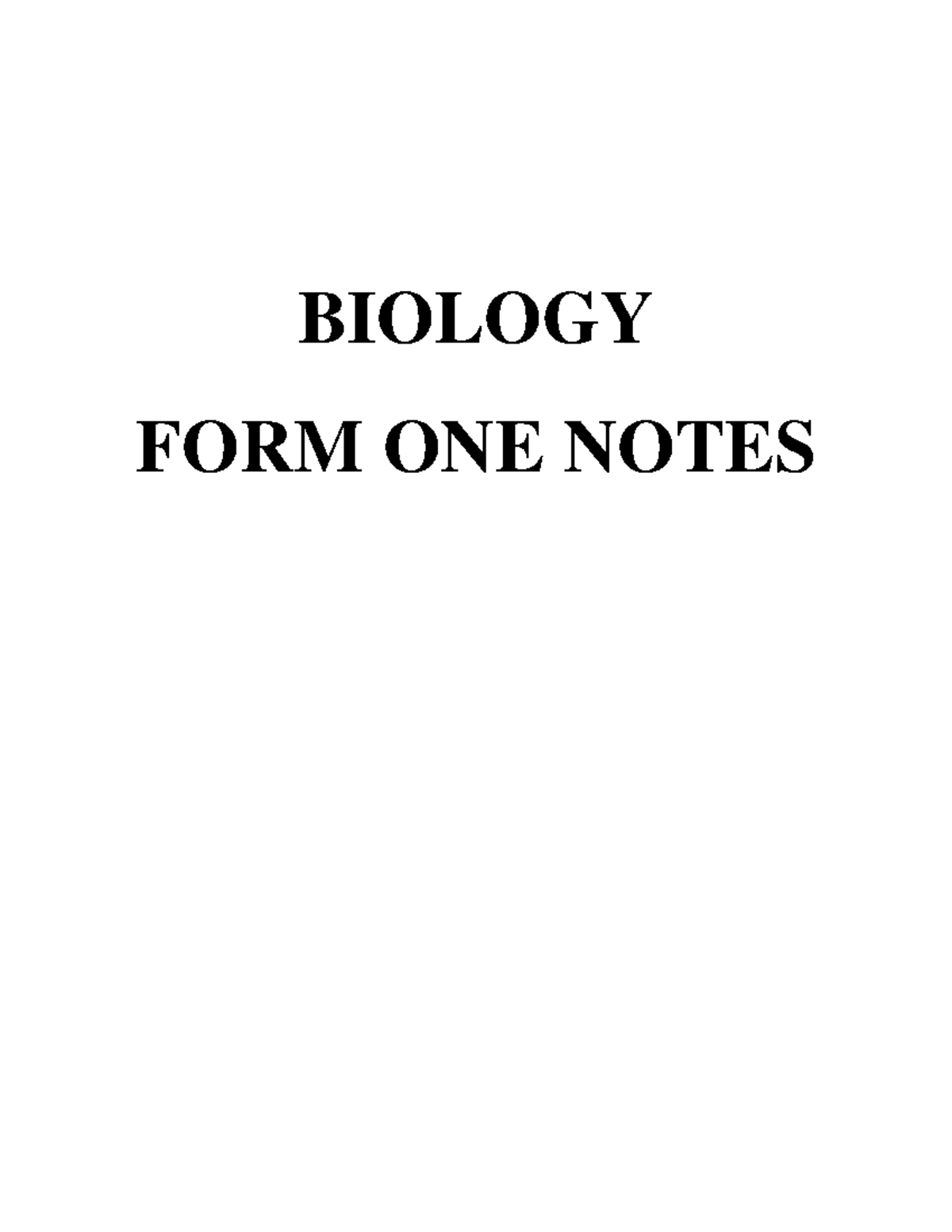 Biology FORM ONE Study Notes: Introduction to Key Concepts - Studocu