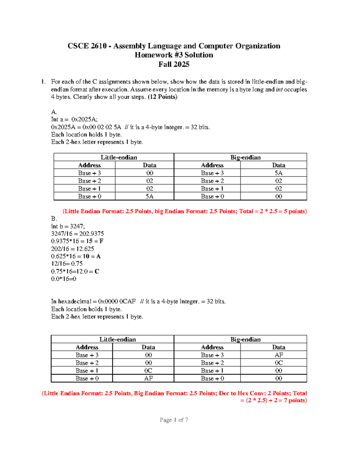 CSCE 2610 - Assembly Language & Computer Org Homework #3 Solutions ...