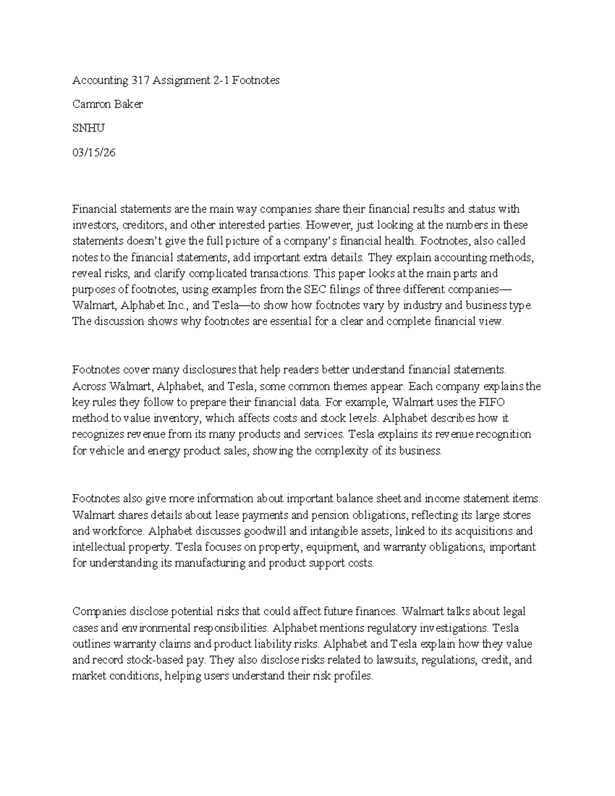 ACC 317 Assignment: The Importance of Footnotes in Financial Statements ...