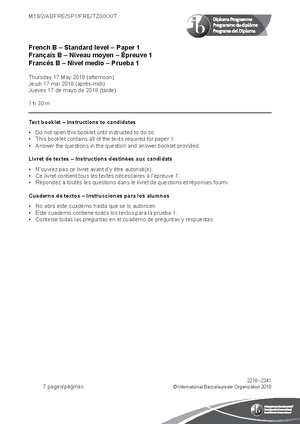 French B SL - International Baccalaureate Diploma - Studocu