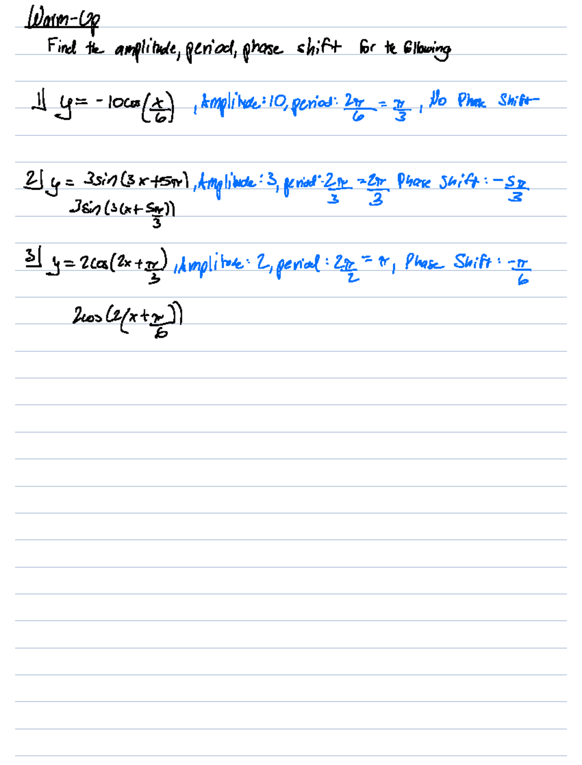 Trigonometric Functions: Amplitude, Period, and Graph Analysis - Warm ...