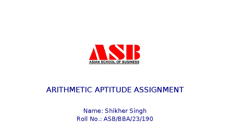 Arithmetic Aptitude Assignment Shikher Singh - Chaudhary Charan Singh ...