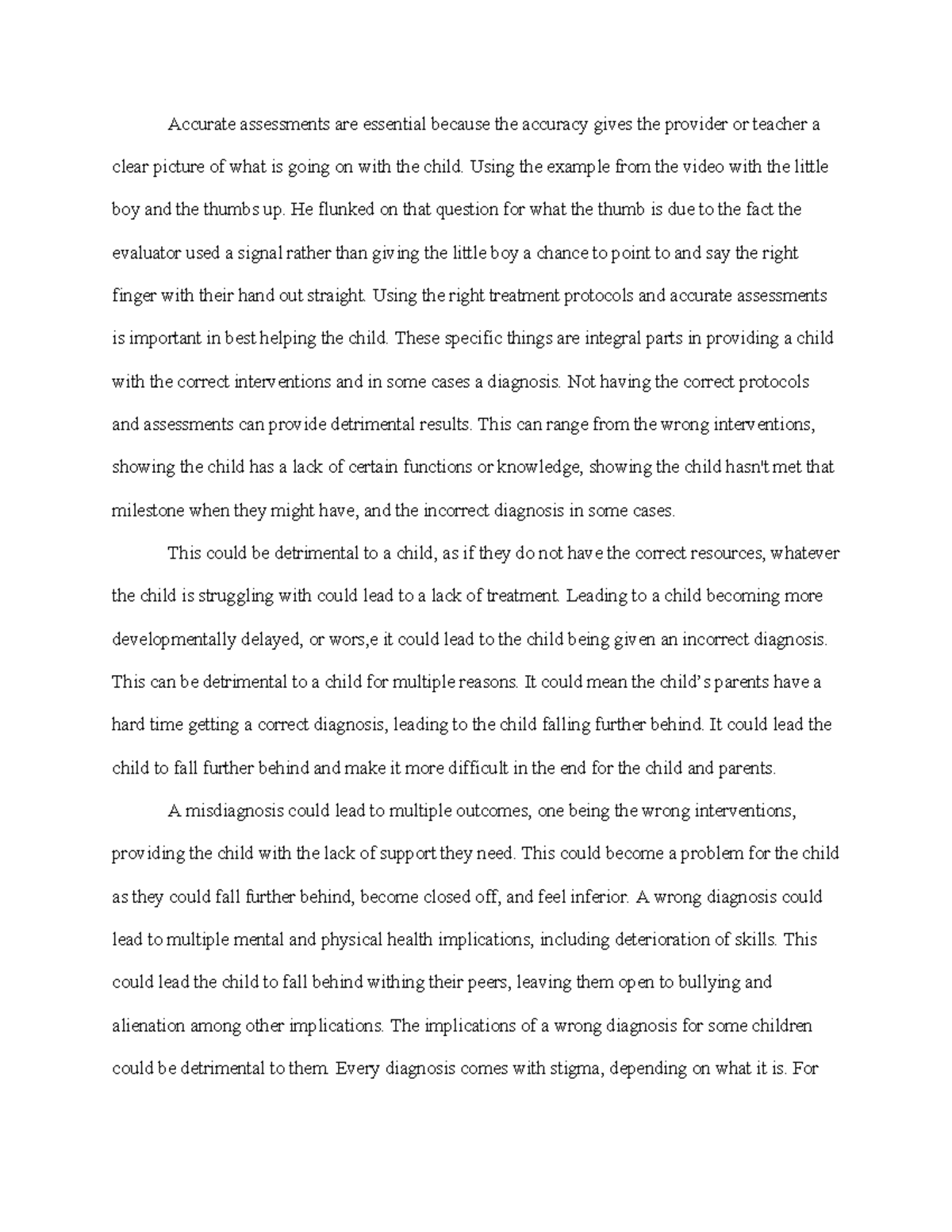 PSY-315 Short Paper: The Importance of Accurate Assessments in Child ...