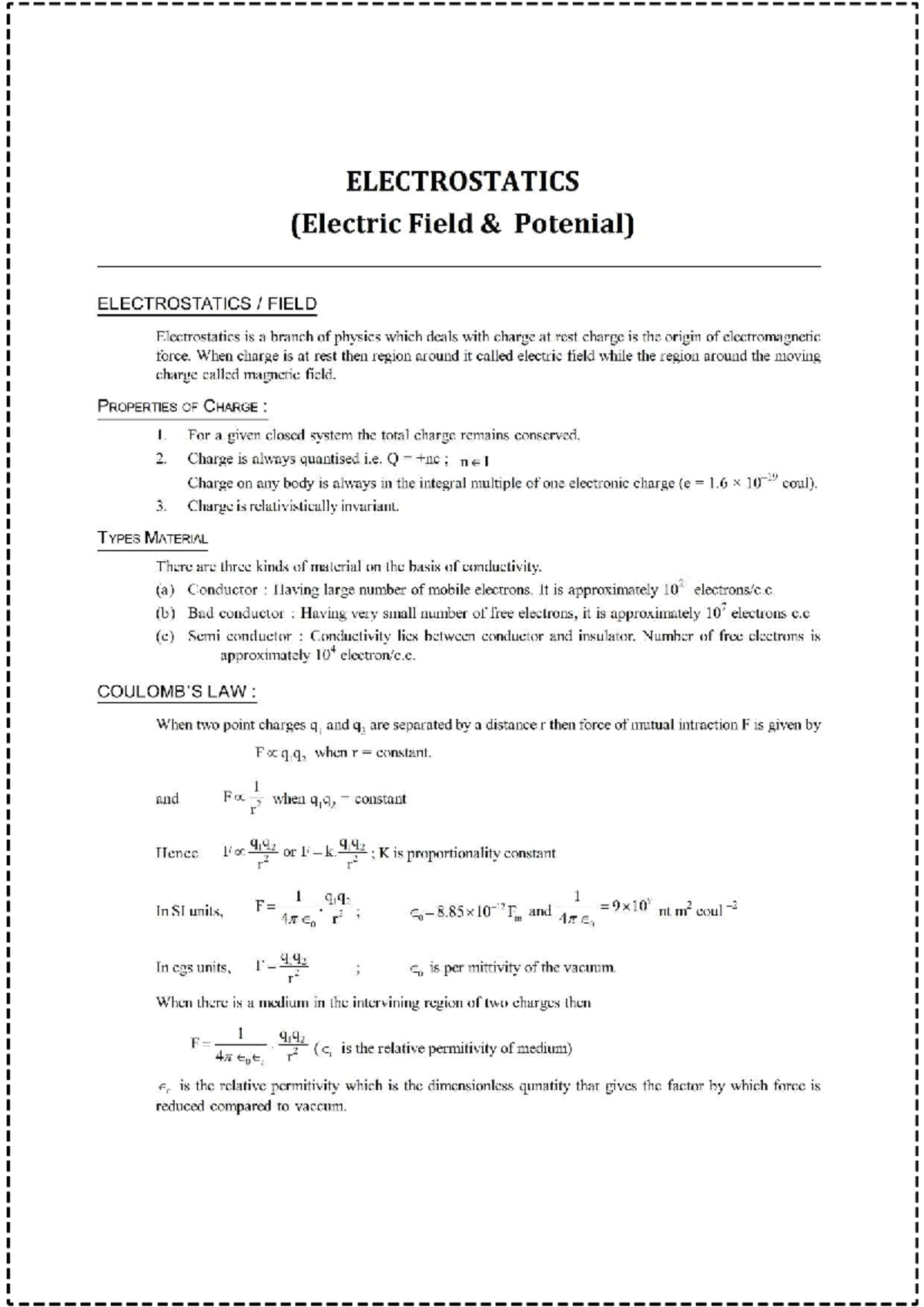 Electrostatics (PHYS 101): Electric Field and Charge Properties ...