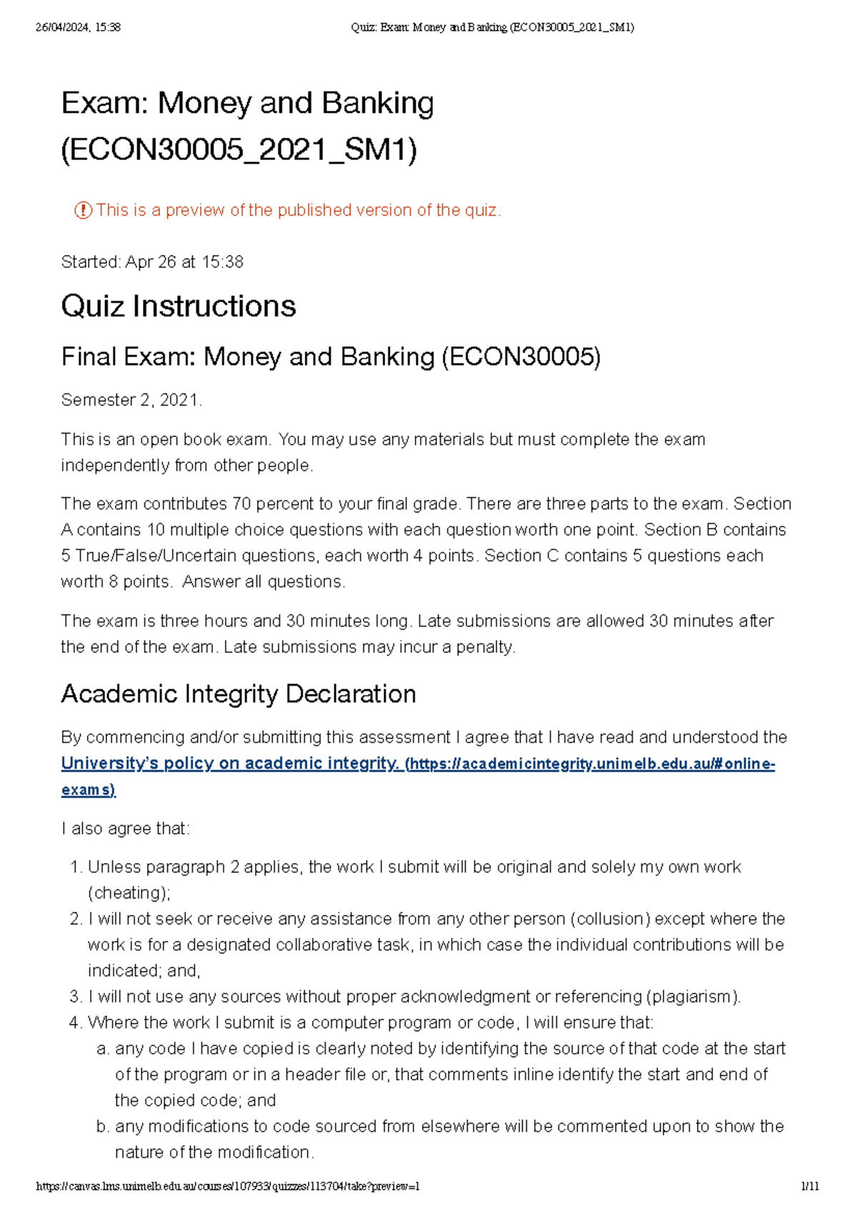 Exam Money and Banking - Exam: Money and Banking (ECON30005_2021_SM1 ...