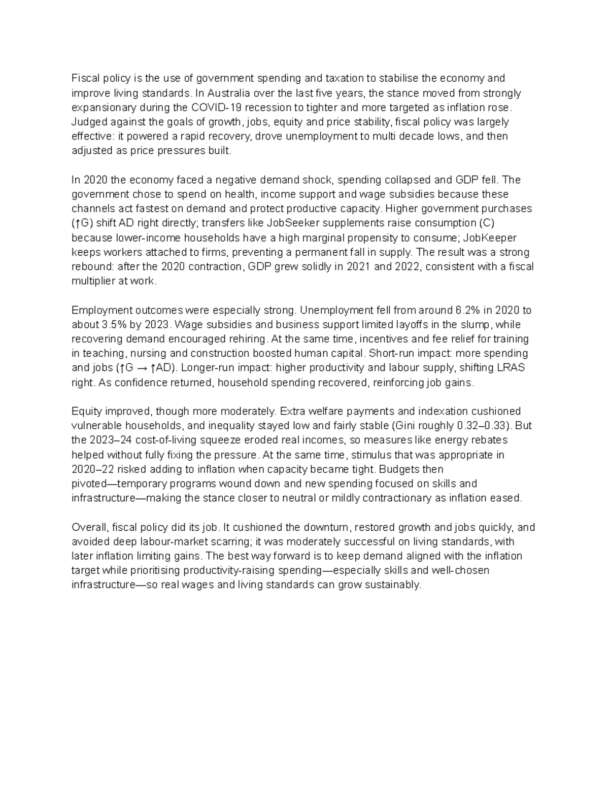 Fiscal Policy Analysis: Australia’s Economic Recovery and Challenges ...