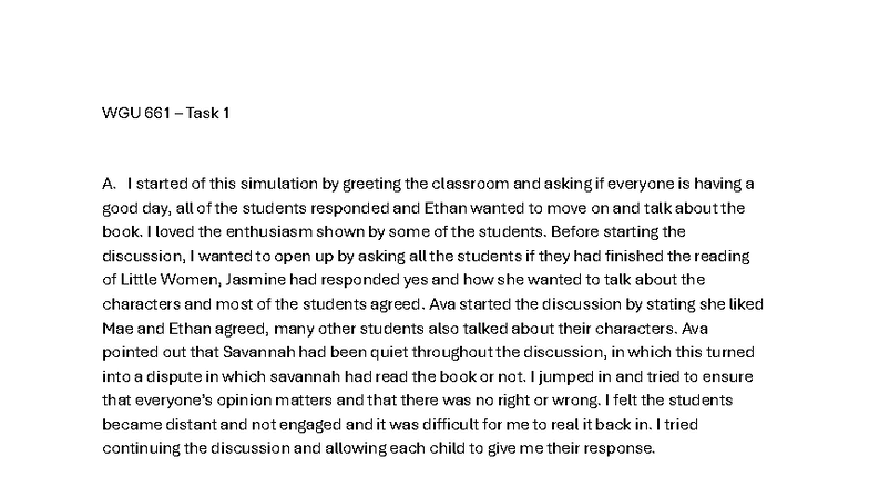 WGU D661 Task 1: Classroom Discussion Simulation Reflection - Studocu