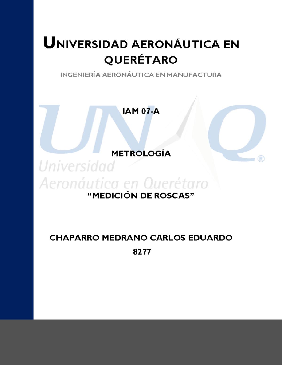 Medicion de roscas 8277 - UNIVERSIDAD AERONÁUTICA EN QUERÉTARO ...